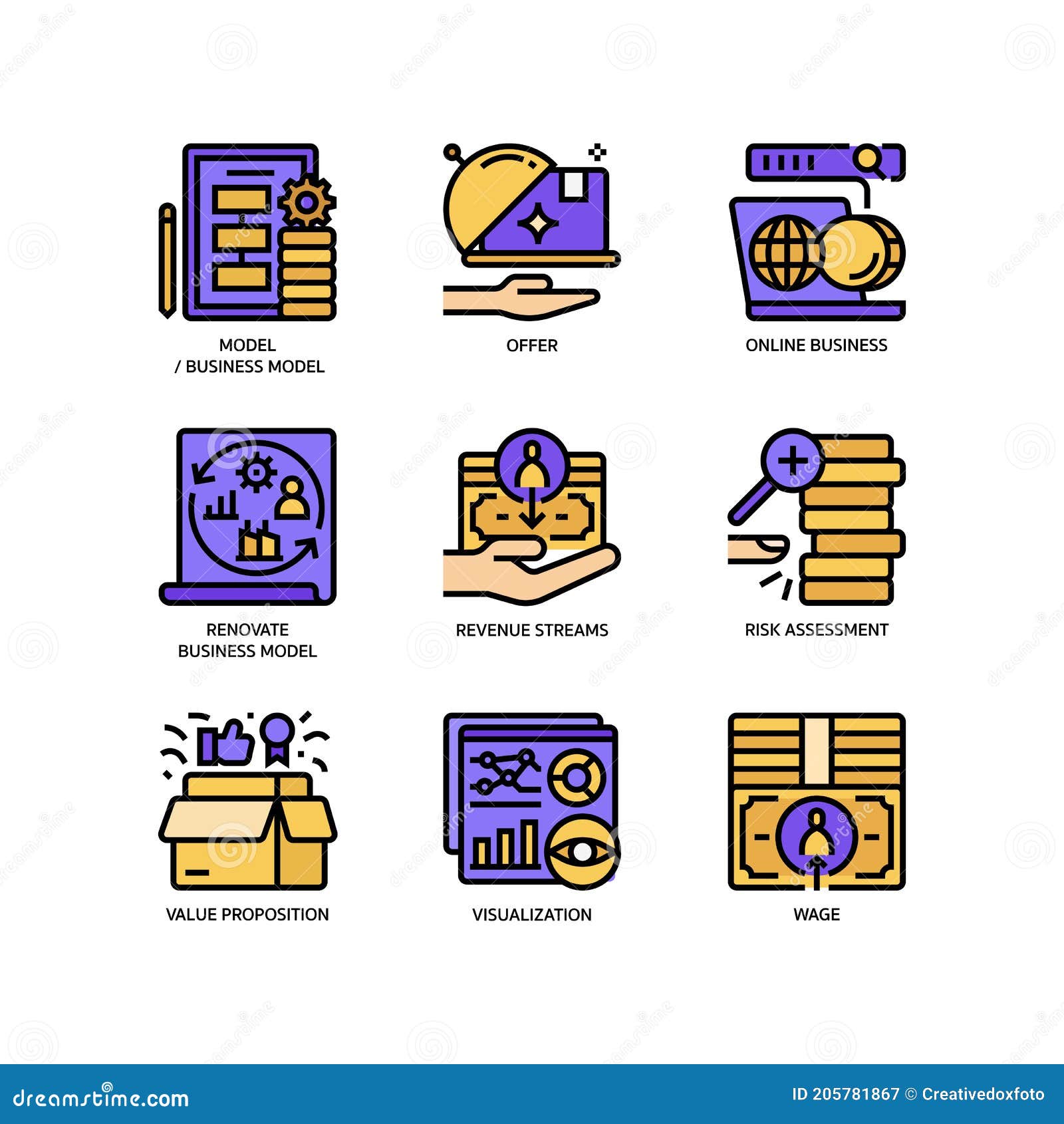Business Model Canvas Icons Set Stock Vector - Illustration of model ...