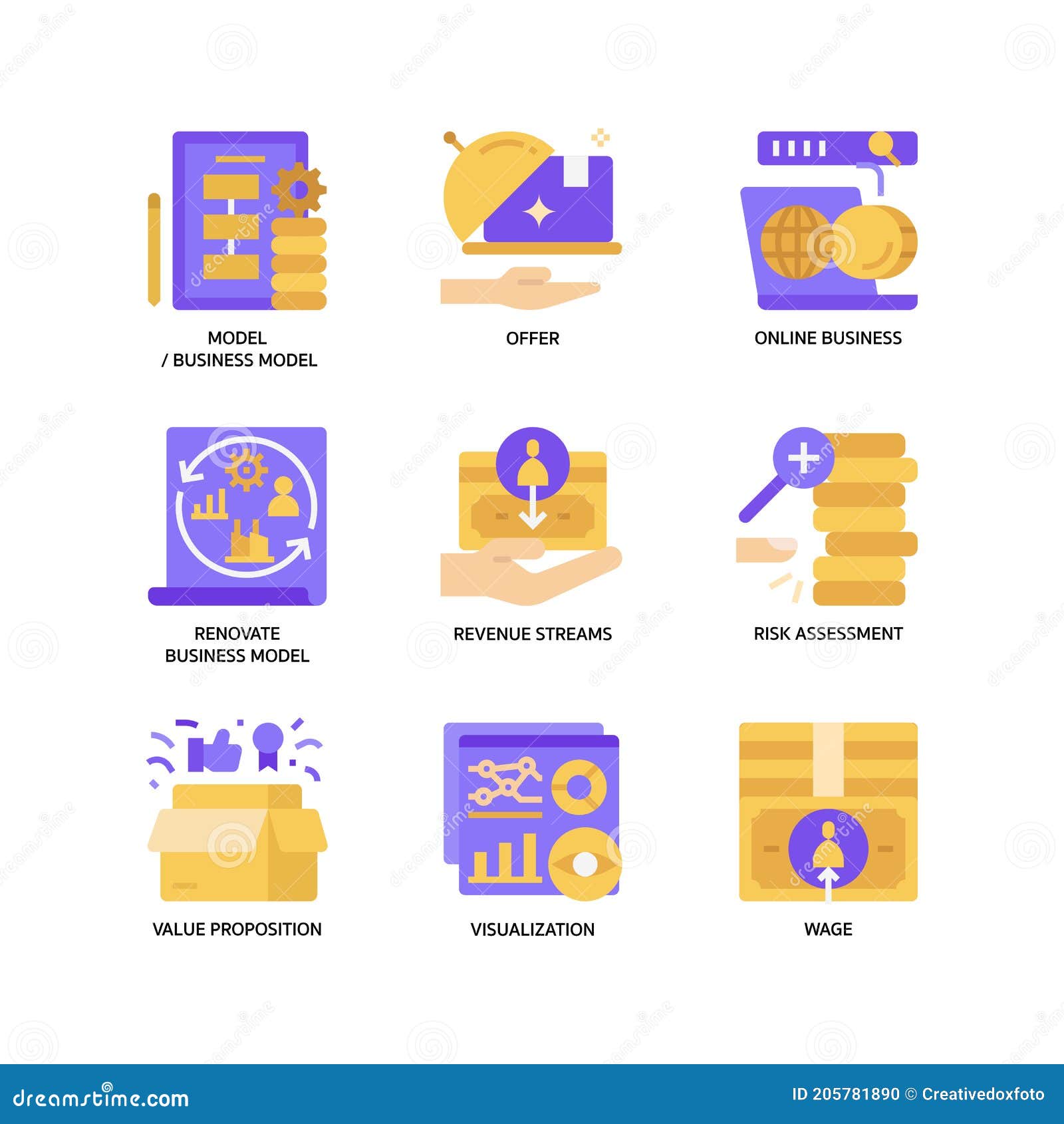 Business Model Canvas Icons Set Stock Vector - Illustration of canvas ...