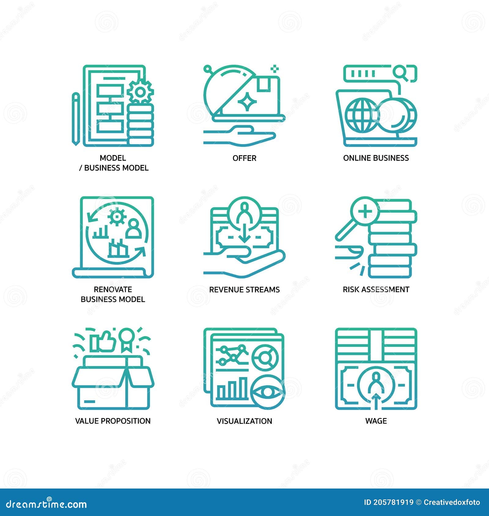 Business Model Canvas Icons Set Stock Vector - Illustration of model ...