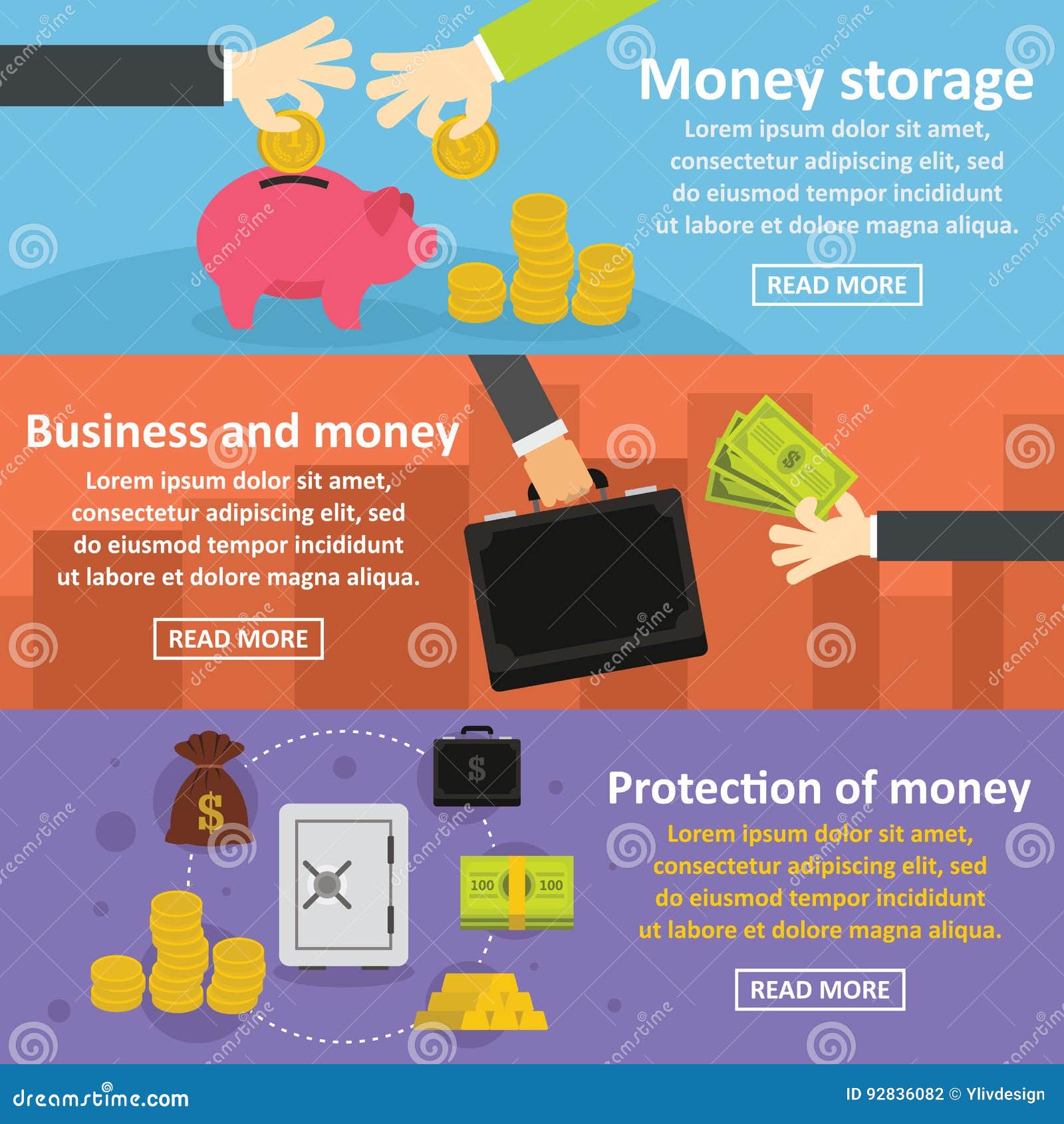 Business Money Banner Set, Flat Style Stock Vector - Illustration of ...