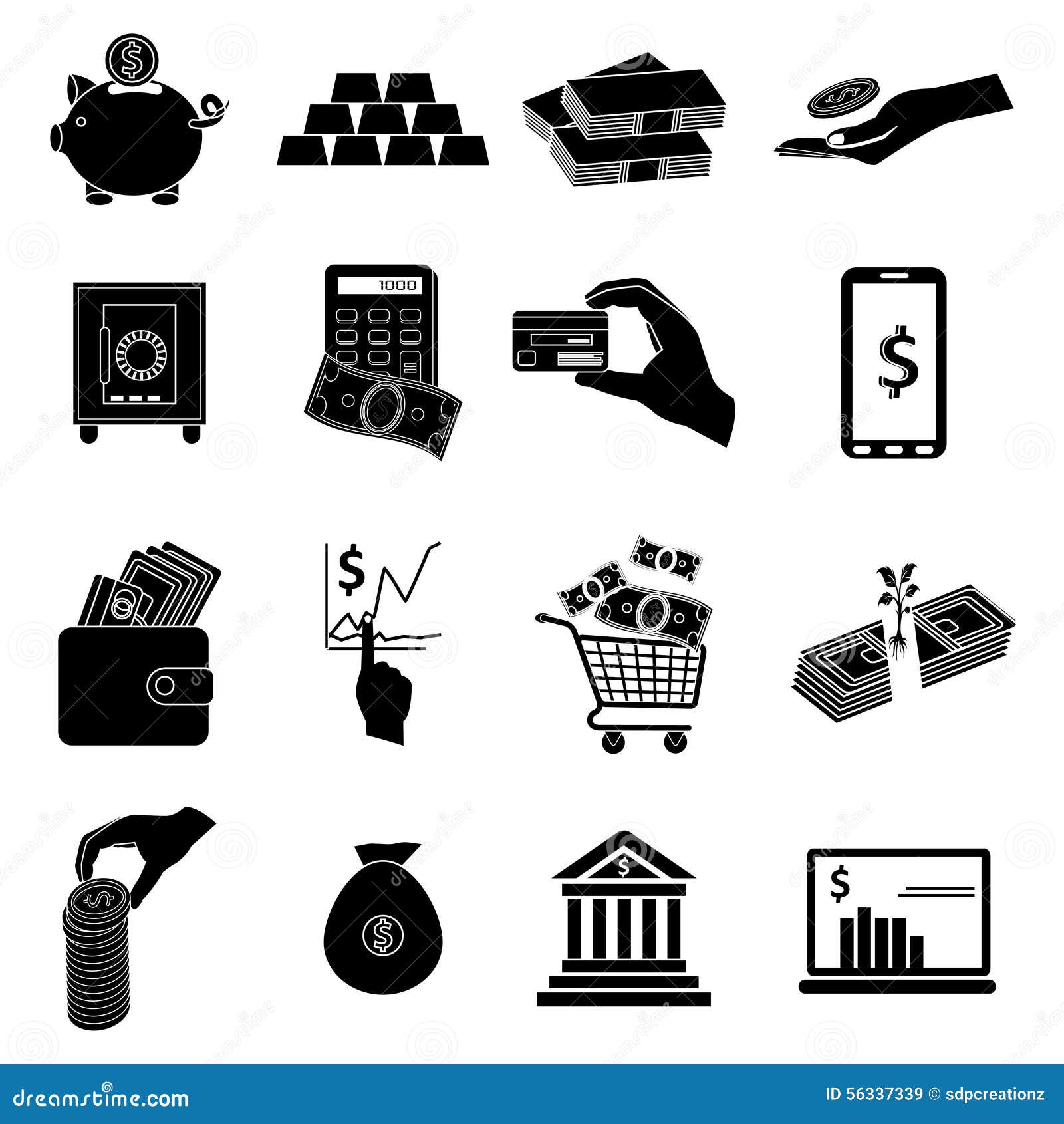 Business money icons set stock vector. Illustration of silhouette ...