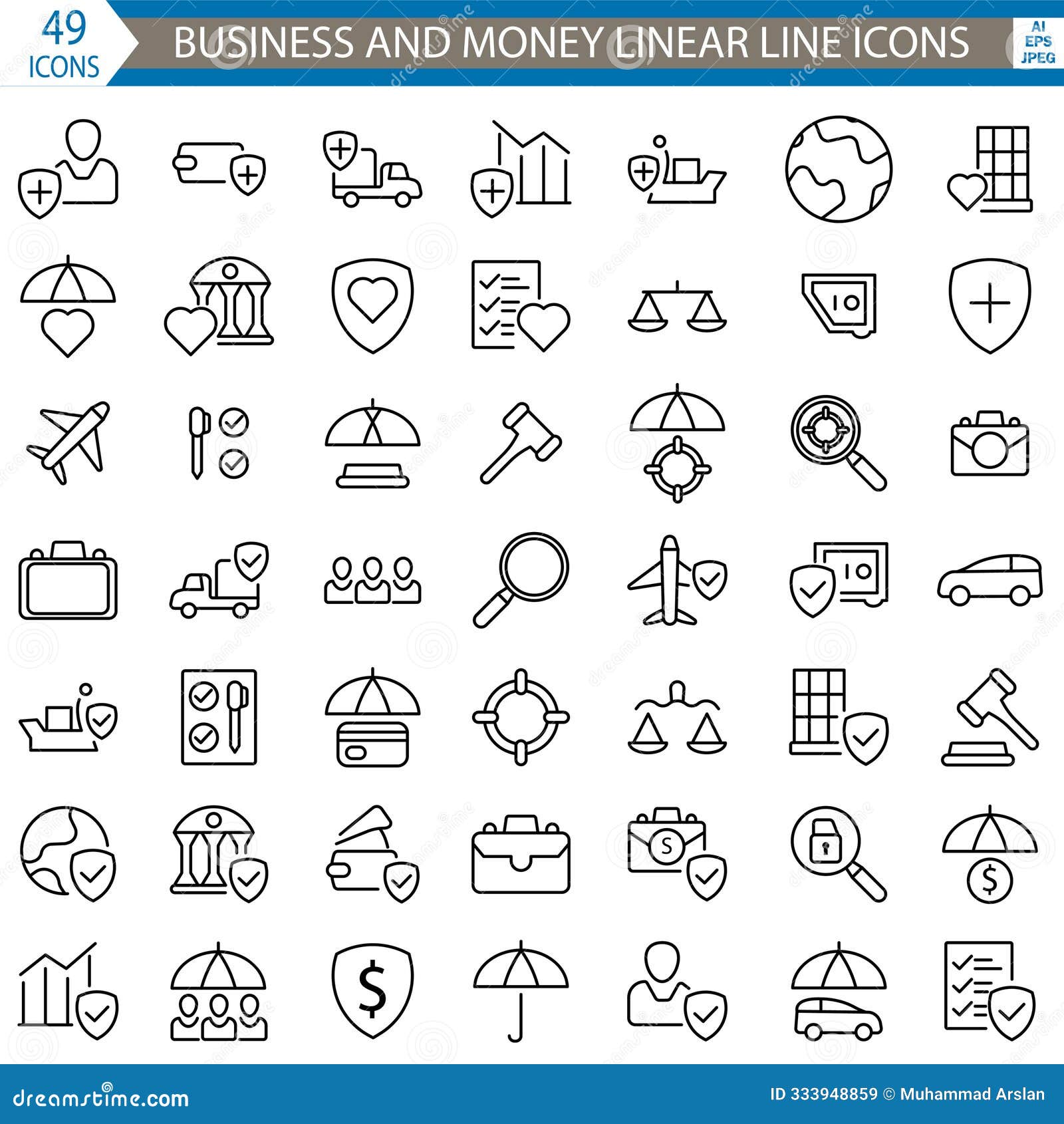 Business and Money Linear Line Icons Vector Illustrator Set Stock ...