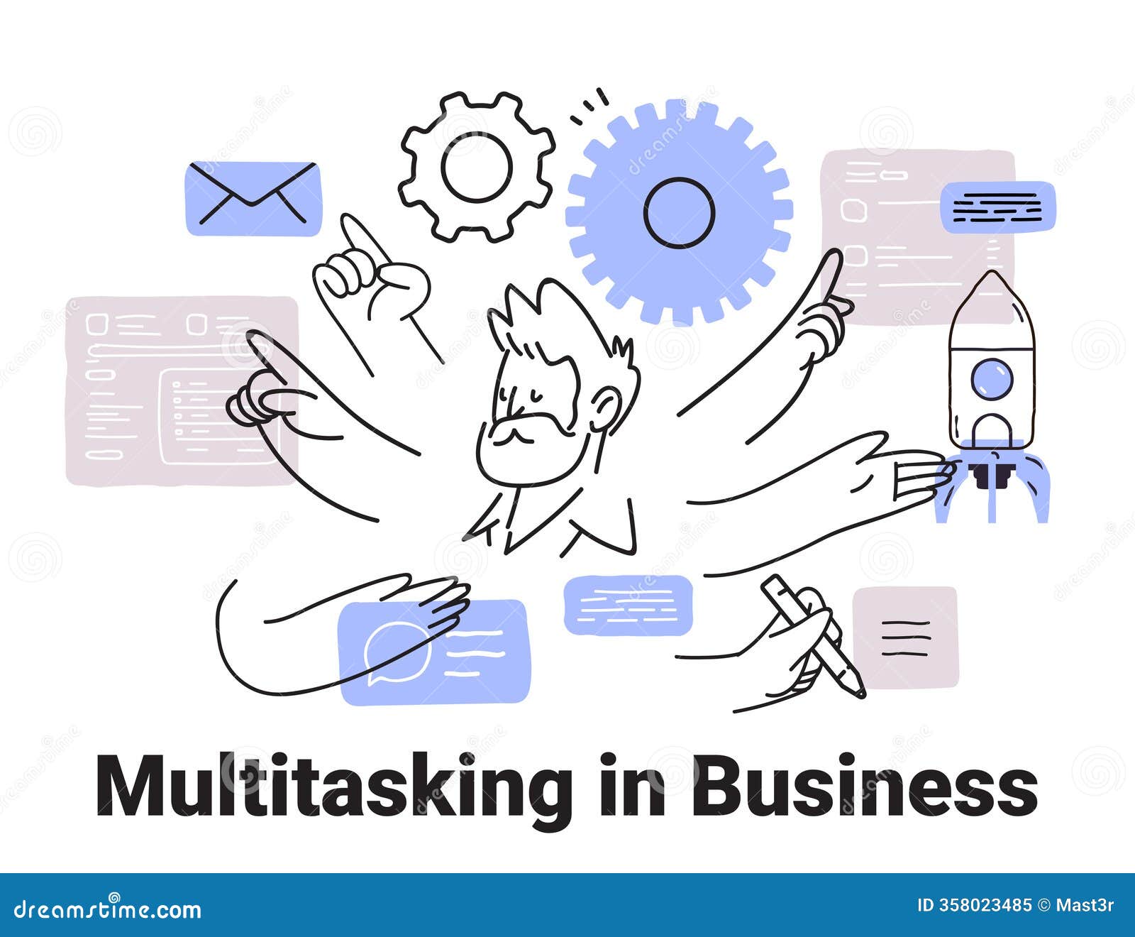 Business Multitasking Concept Multiple Arms Performing Tasks Gear ...