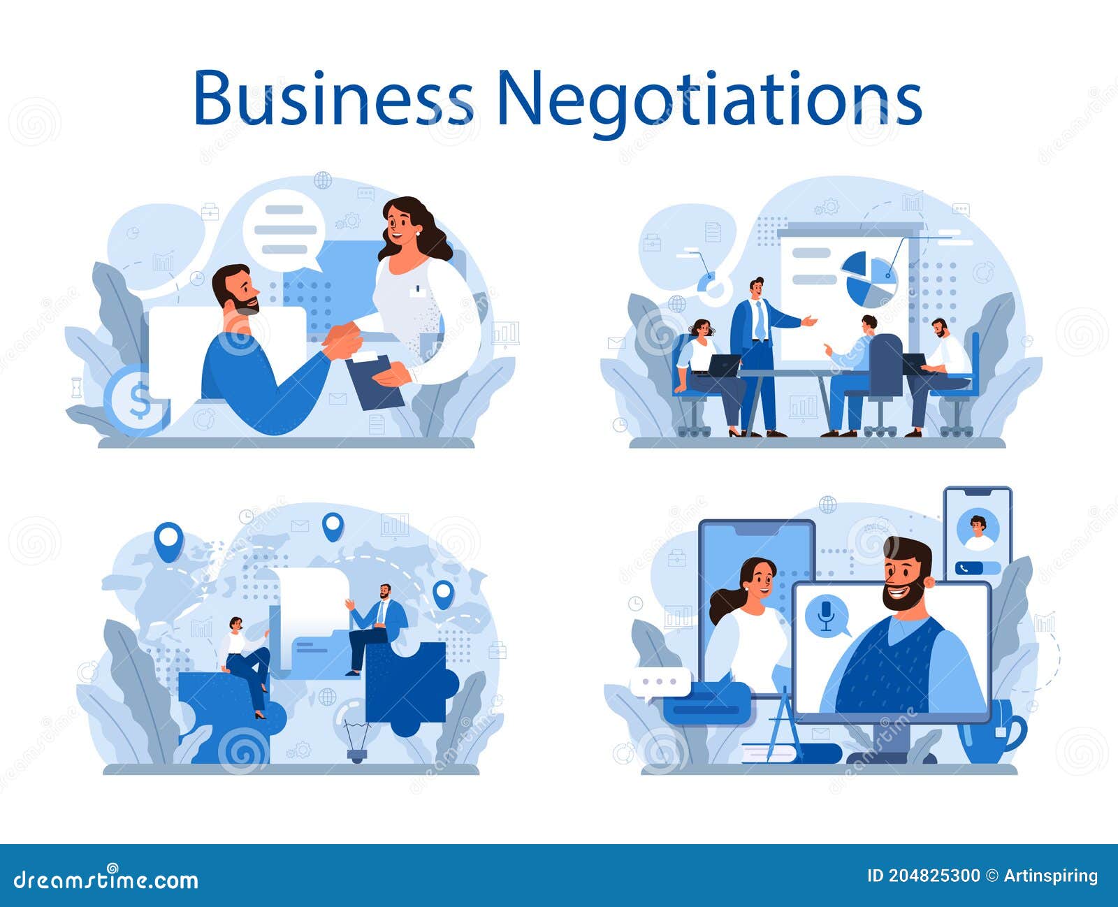 Business Negotiations Concept Set. Business Planning and Development ...