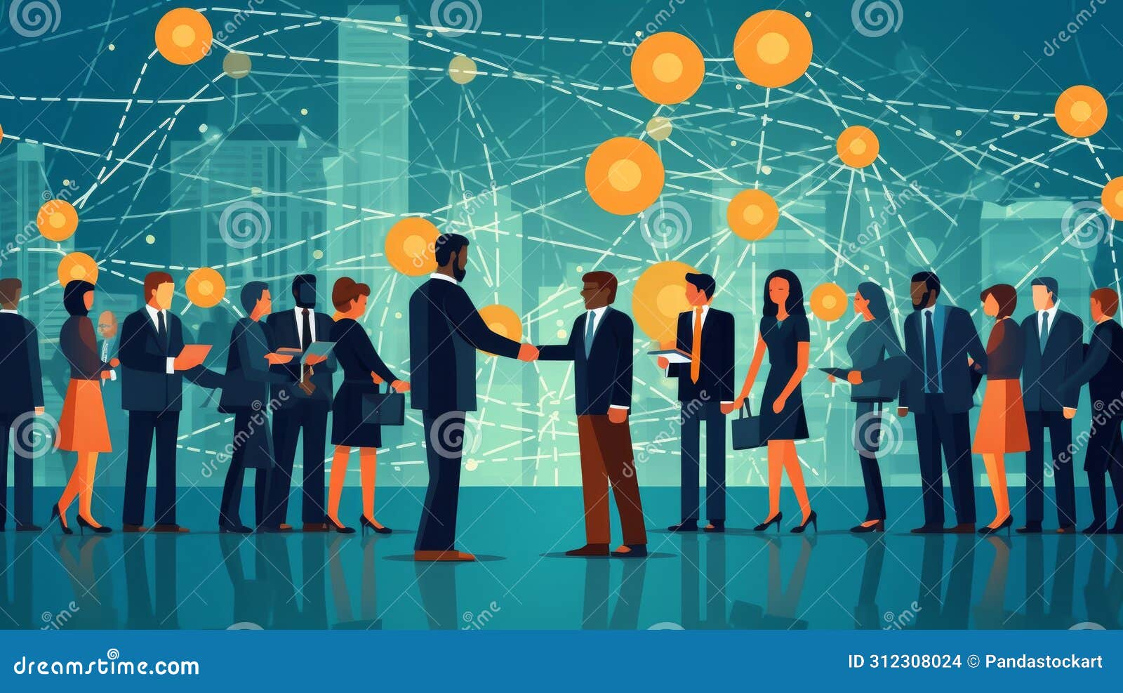 Business Networking, Such As Exchanging Business Cards or Shaking Hands ...