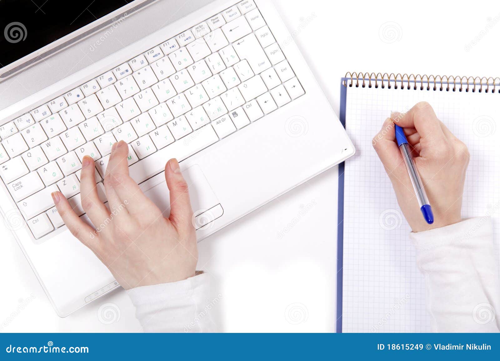 Business Notebook with Laptop and Pen in Hand. Stock Image - Image of ...