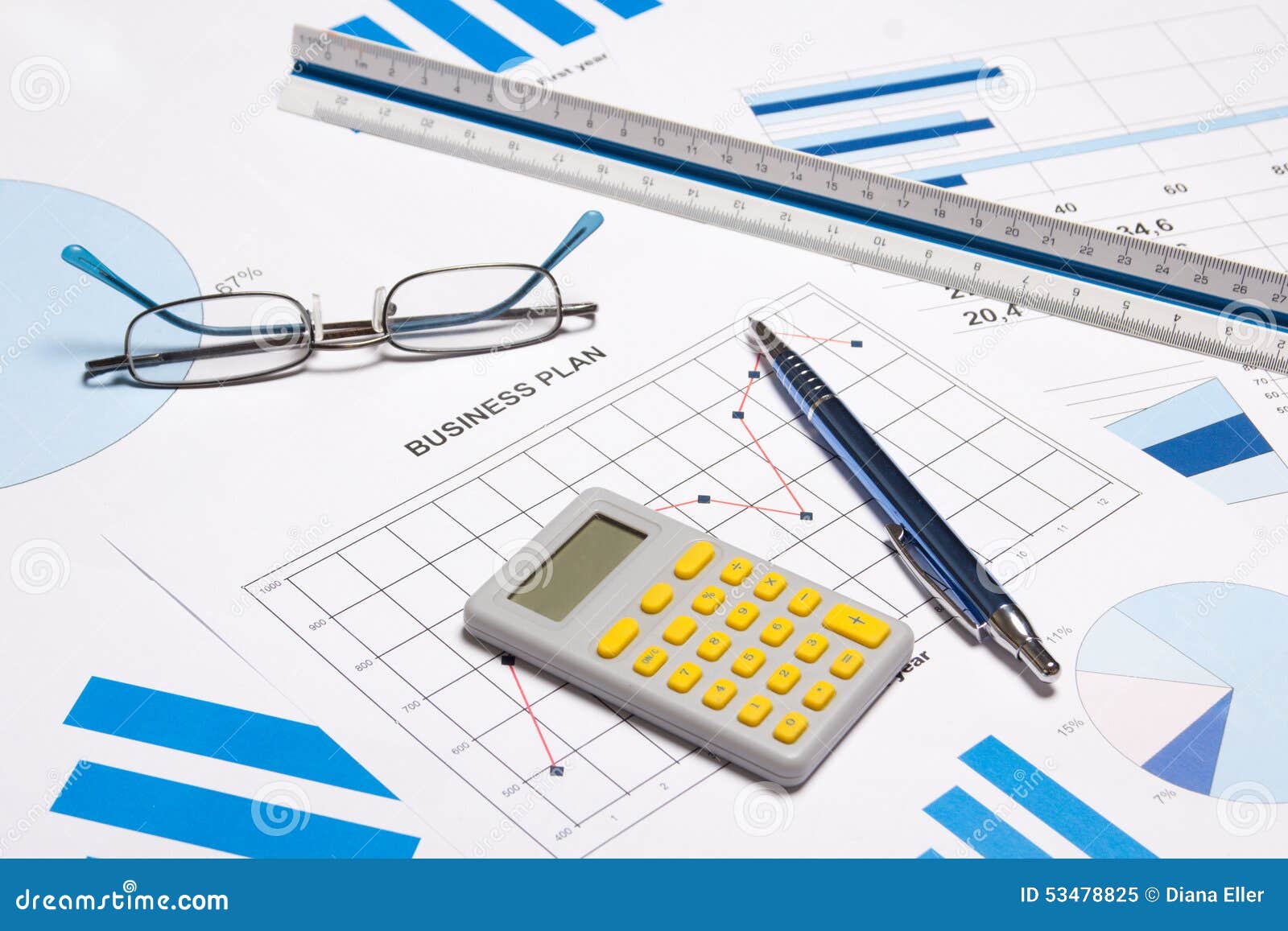 Business Objects - Graphs, Charts, Pen and Calculator Stock Image ...