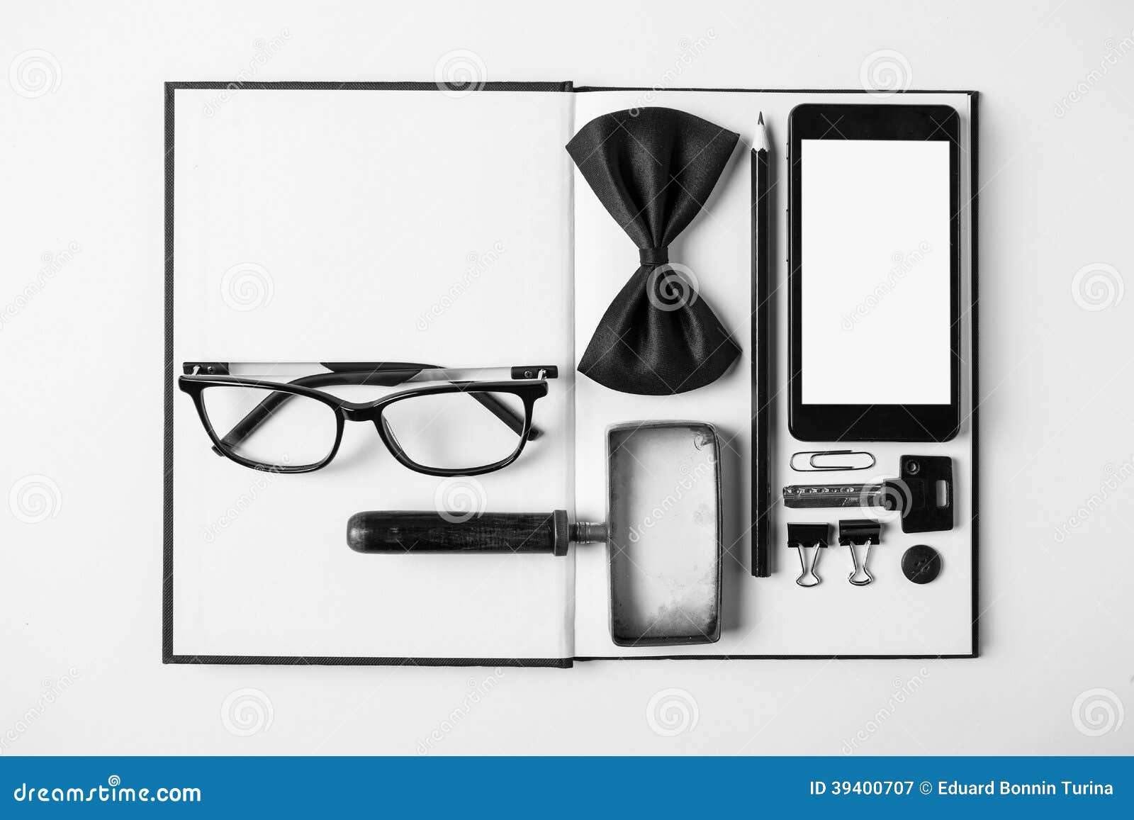 Business Objects in Order on White Desk. Stock Image - Image of ...