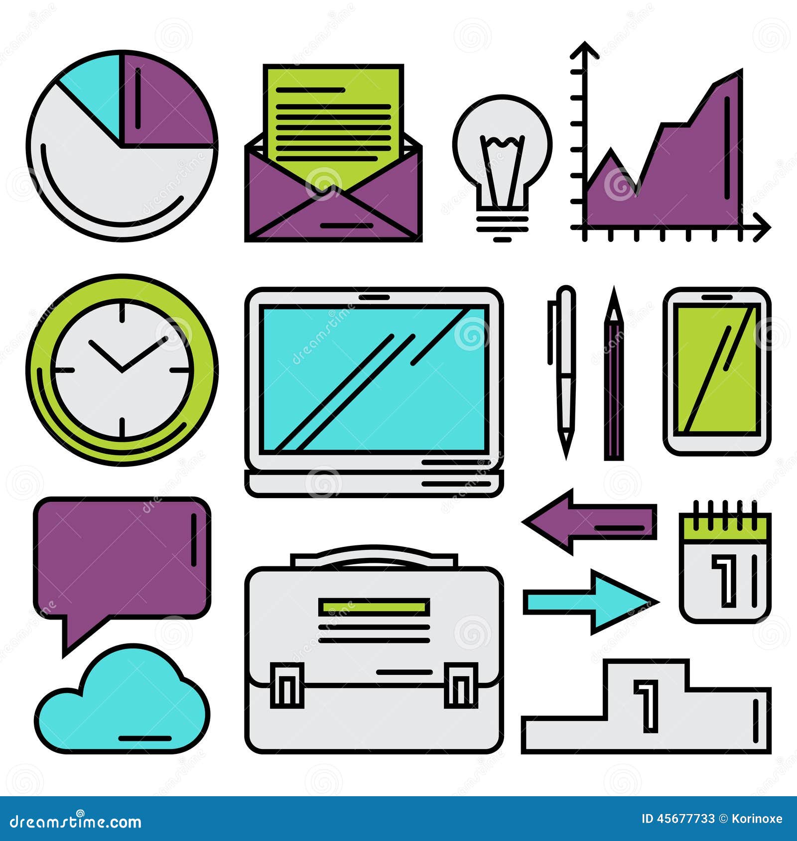 Business Objects in Simple Flat Style Stock Vector - Illustration of ...
