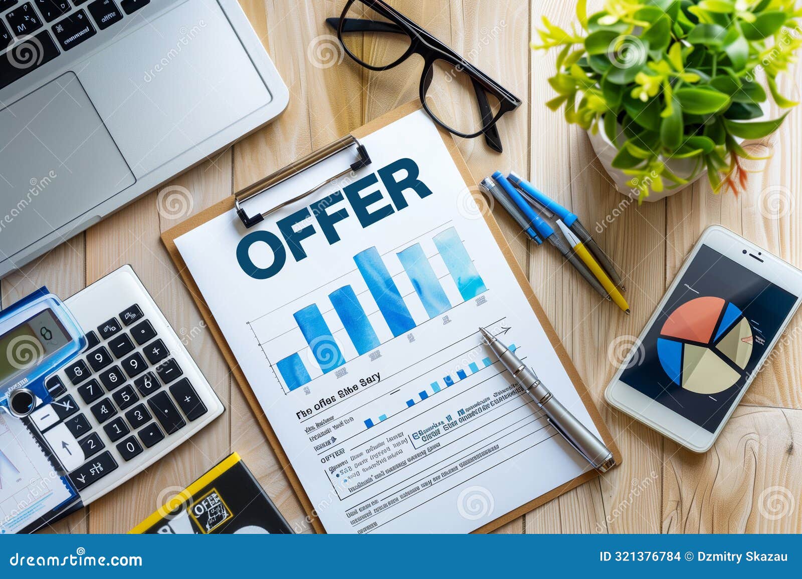 Business Offer Analysis with Bar Graph and Pie Chart Stock Photo ...