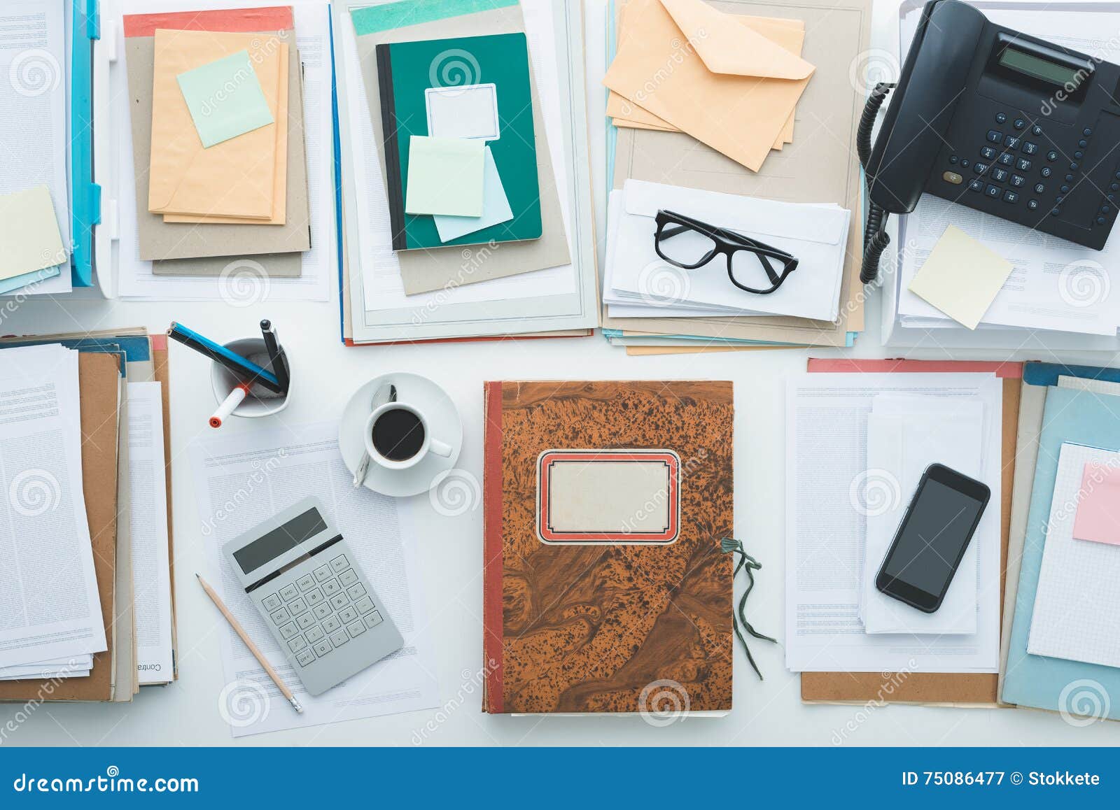Business office desktop stock image. Image of files, calculator - 75086477
