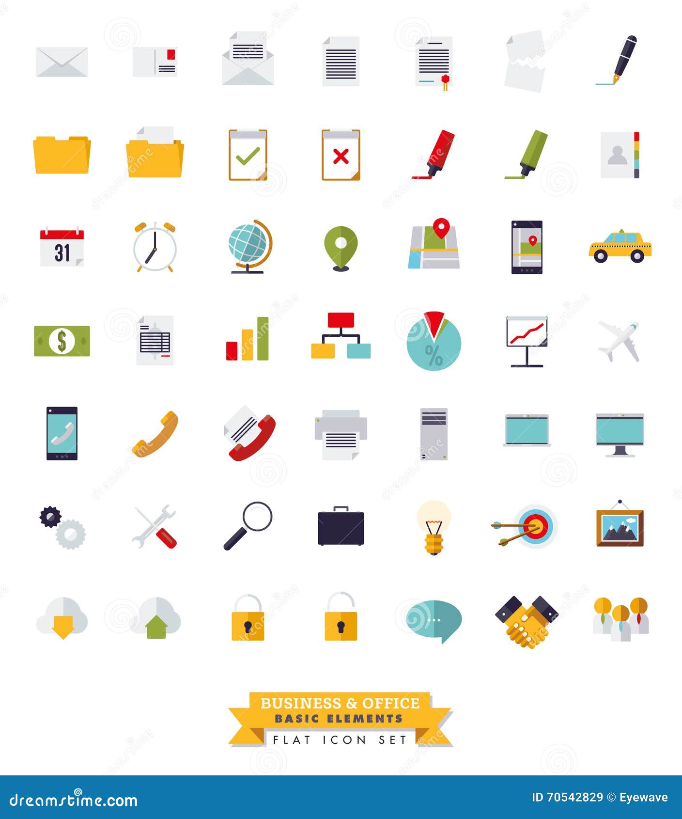 Business and Office Flat Design Icon Set Stock Vector - Illustration of ...