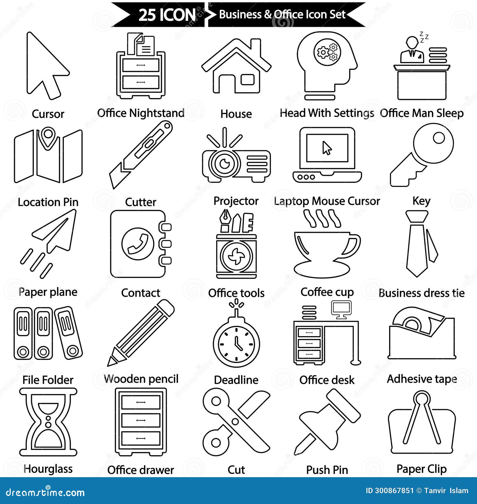 Business and Office Icon Set in Line Style Stock Vector - Illustration ...