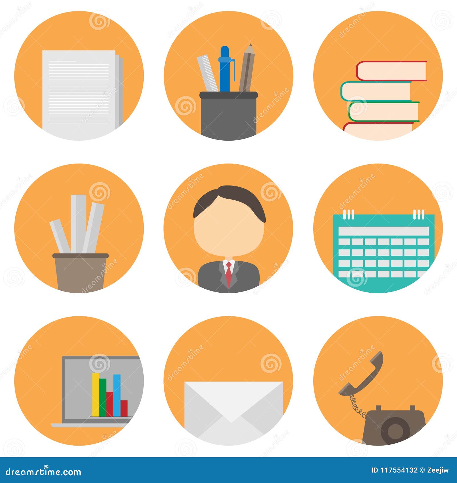 Business and Office Icon Set. Stock Vector - Illustration of flat ...