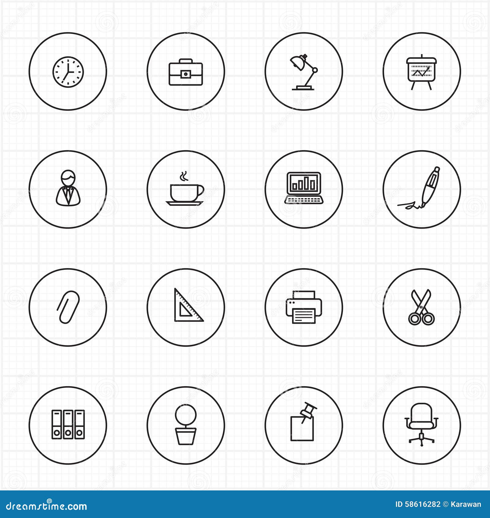 Business and Office Icons with Circle Line White Background Stock ...