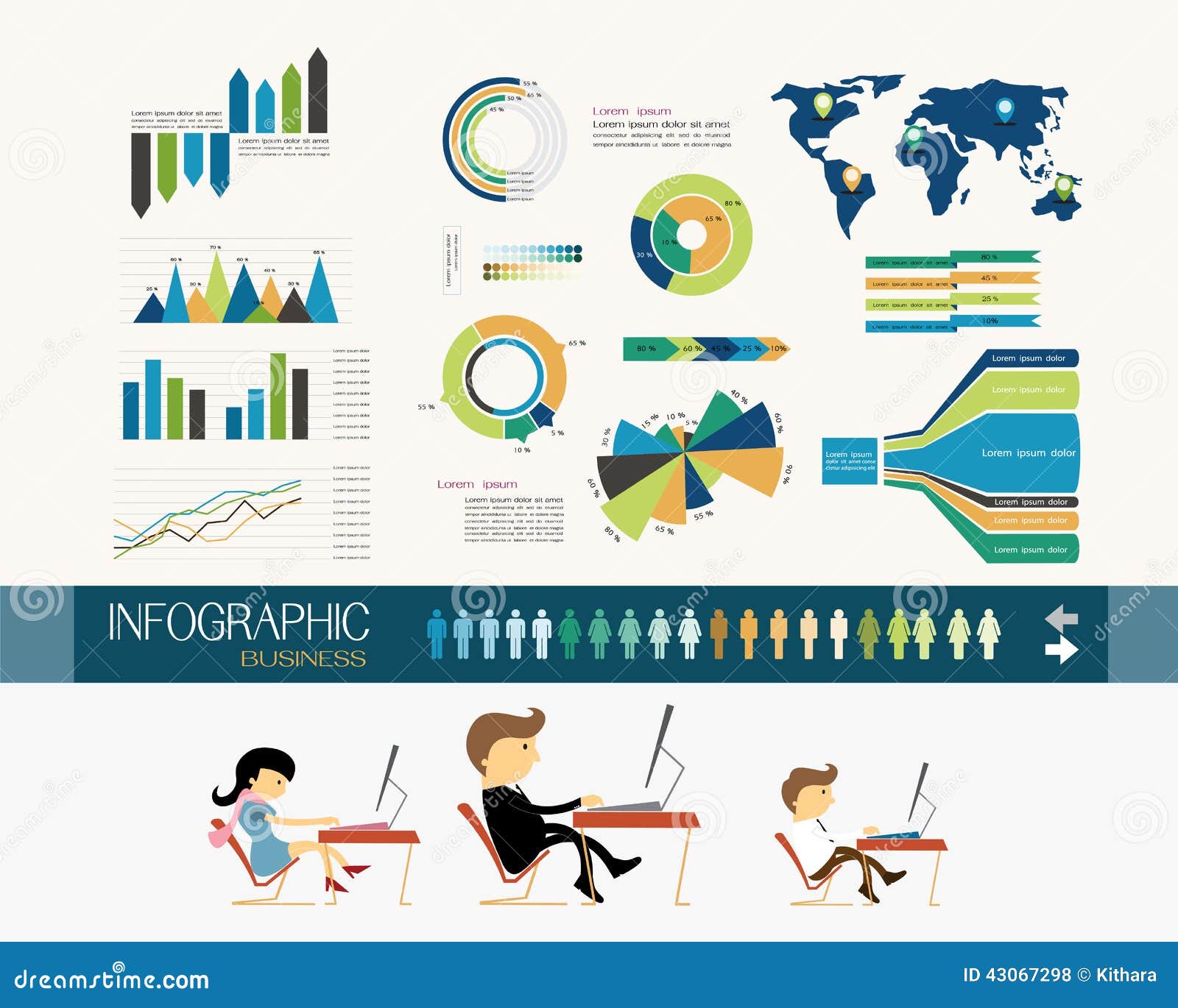 Business Office and Infographics Stock Vector - Illustration of leader ...