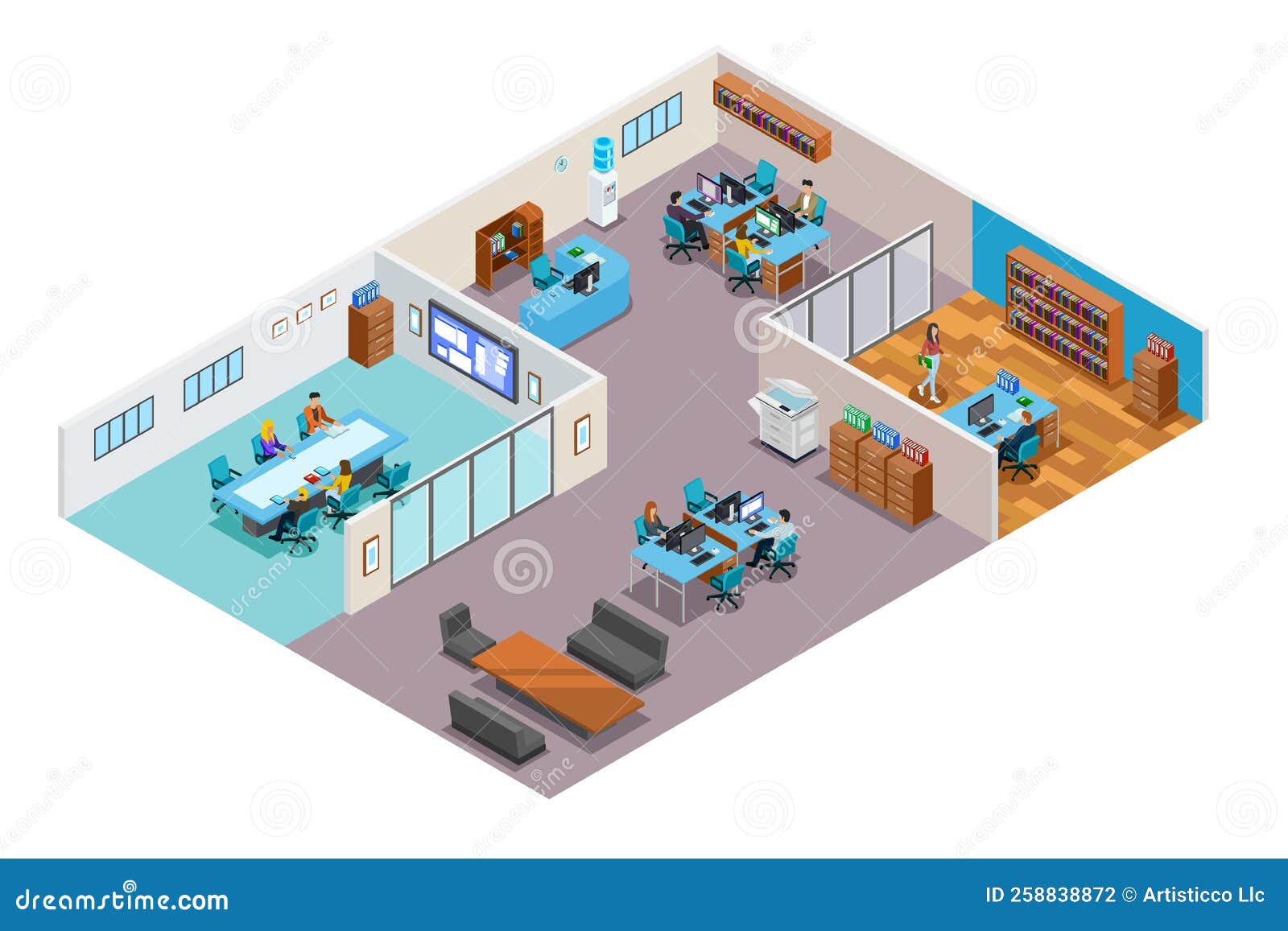 Business Office Isometric Interior Vector Illustration Stock Vector ...