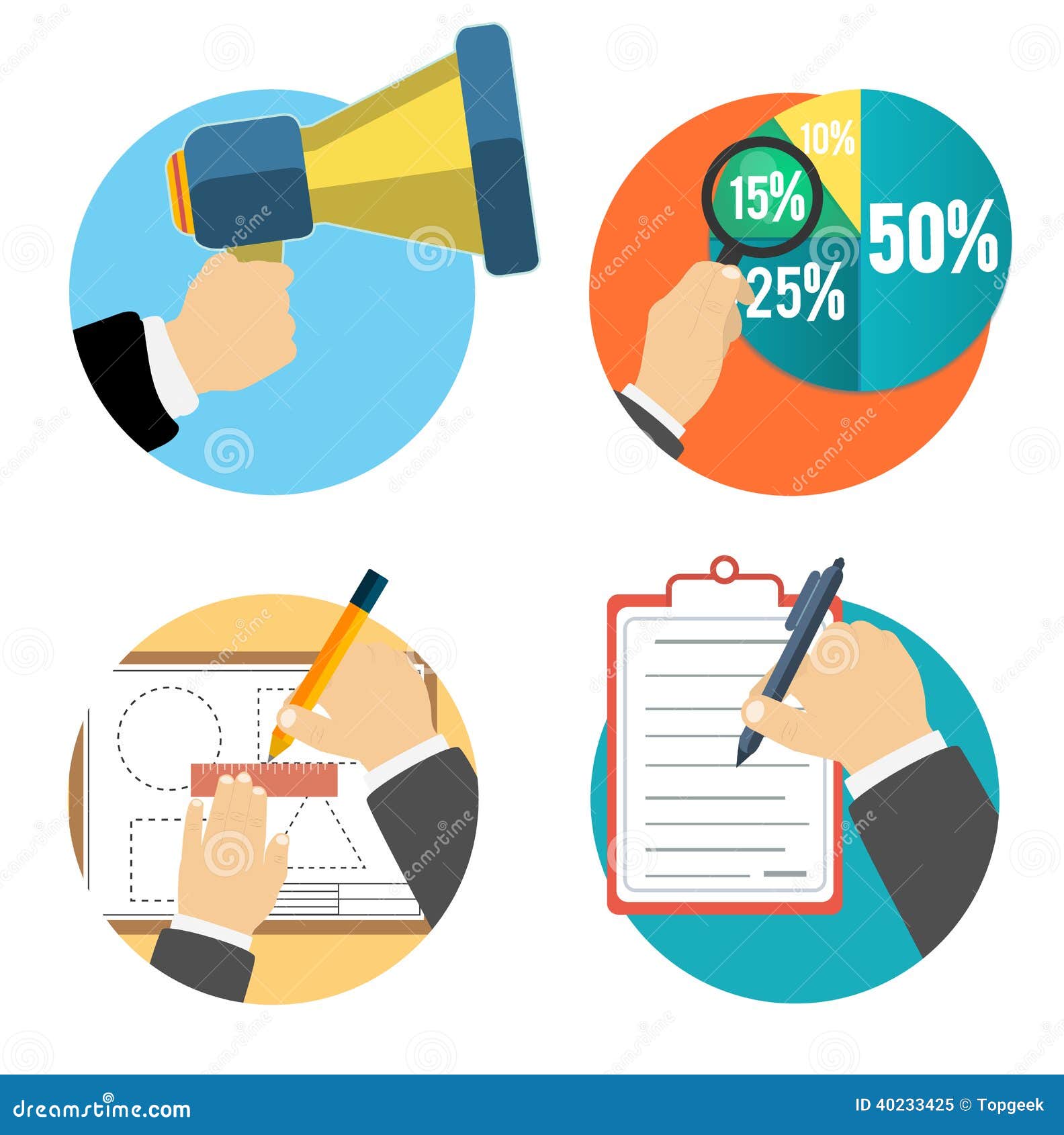 Business, Office and Marketing Items Icons. Stock Vector - Illustration ...