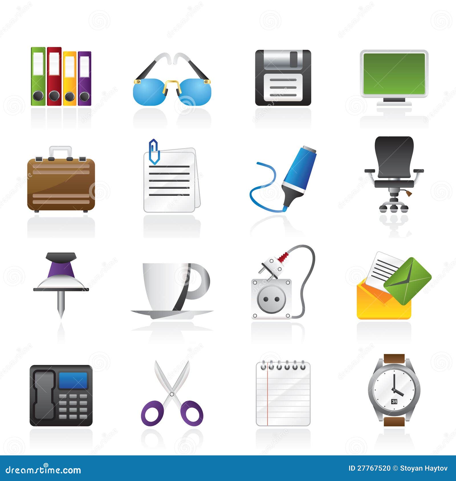 Office Objects Set - Hand Drawn Vector Office Icons (signs ...