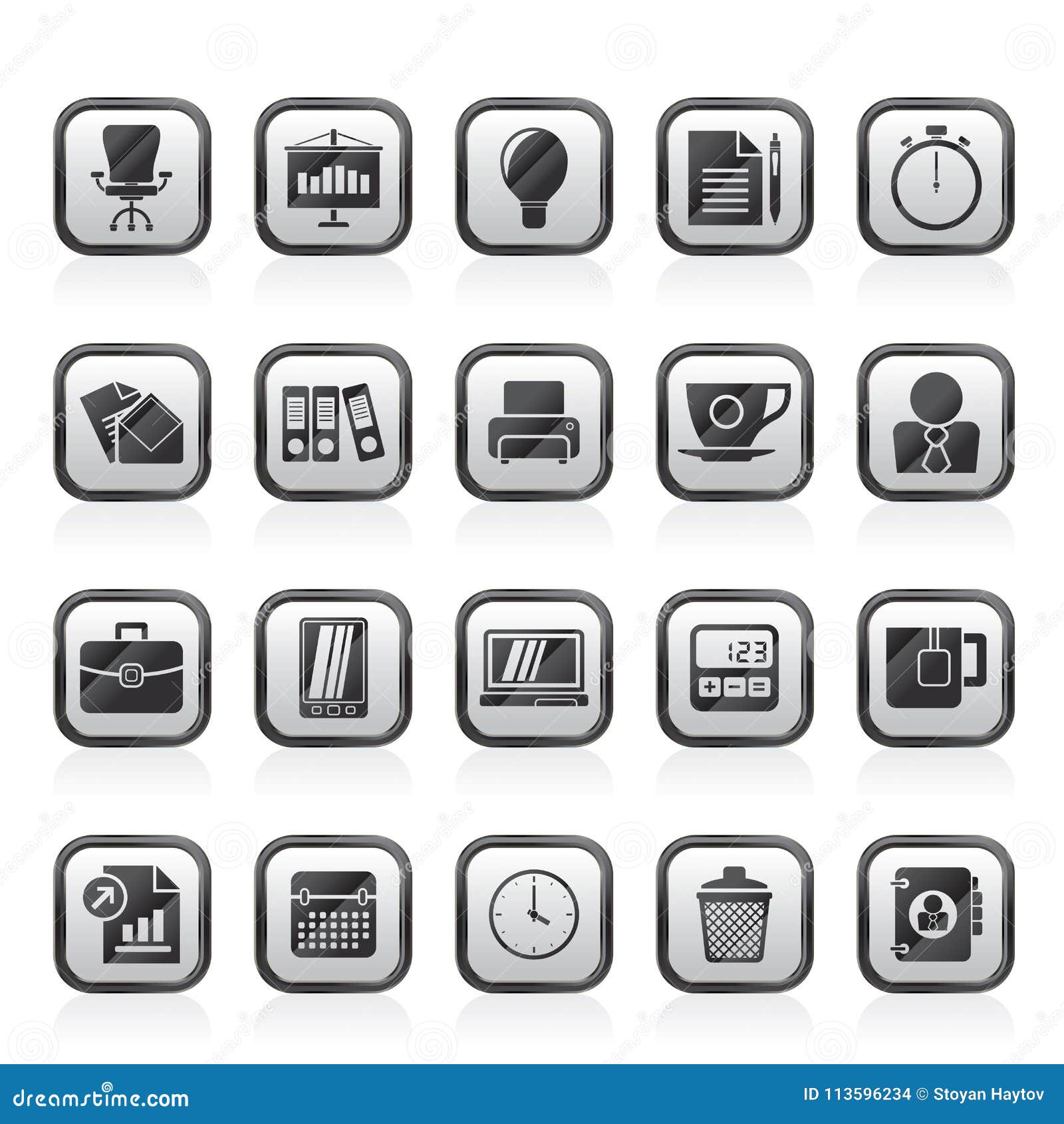 Business and Office Objects Icons Stock Vector - Illustration of book ...