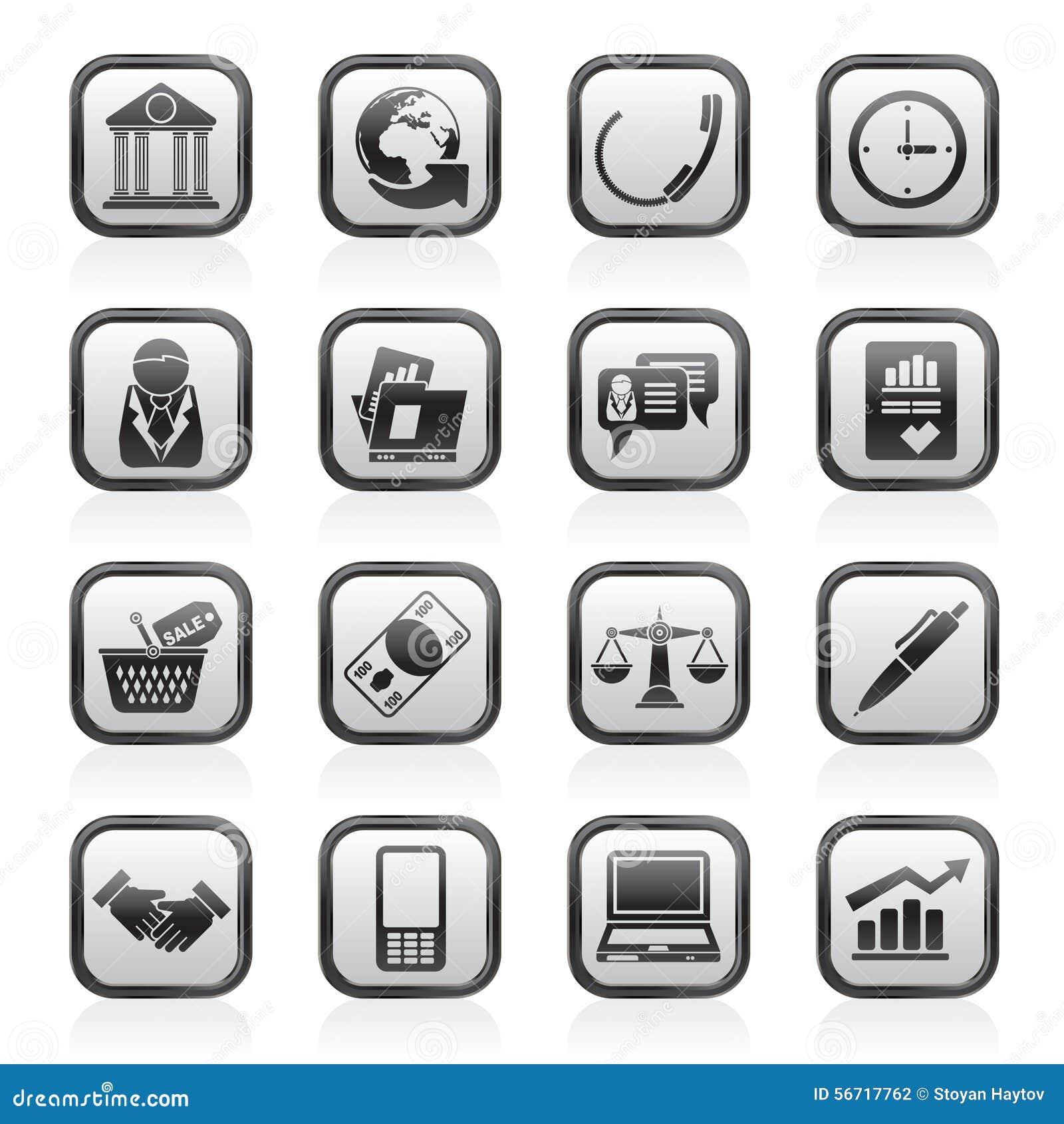 Business and Office Objects Icons Stock Vector - Illustration of button ...