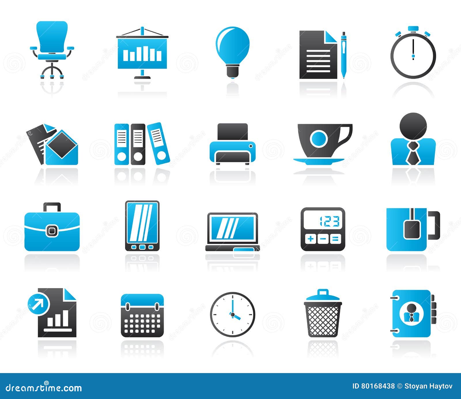 Business and Office Objects Icons Stock Vector - Illustration of ...