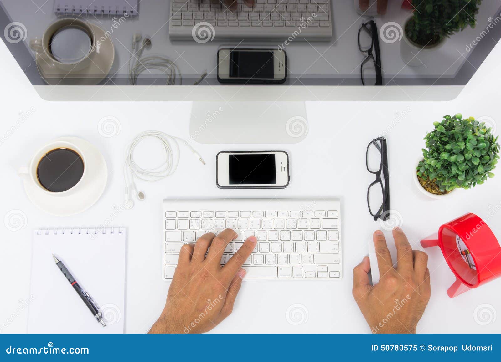 Business Office Top View Computer Monitor Stock Image - Image of wooden ...