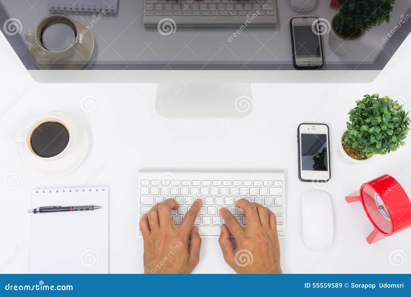 Business Office Top View Computer Monitor Stock Image - Image of clock ...