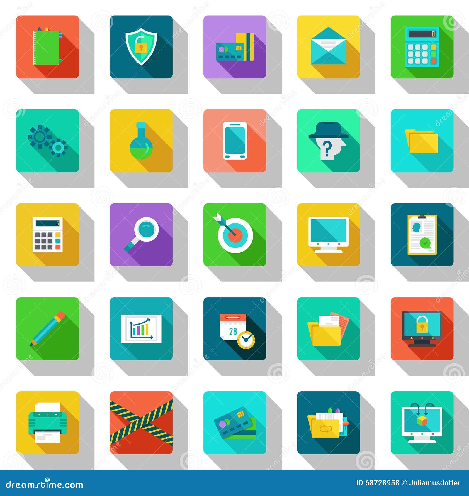 Business and Office Work Flat Icons. Stock Vector - Illustration of round, brainstorm: 68728958