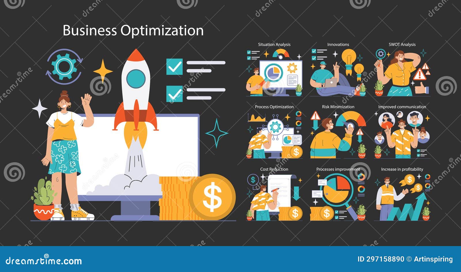 Business Optimization Set. Flat Vector Illustration Stock Vector ...