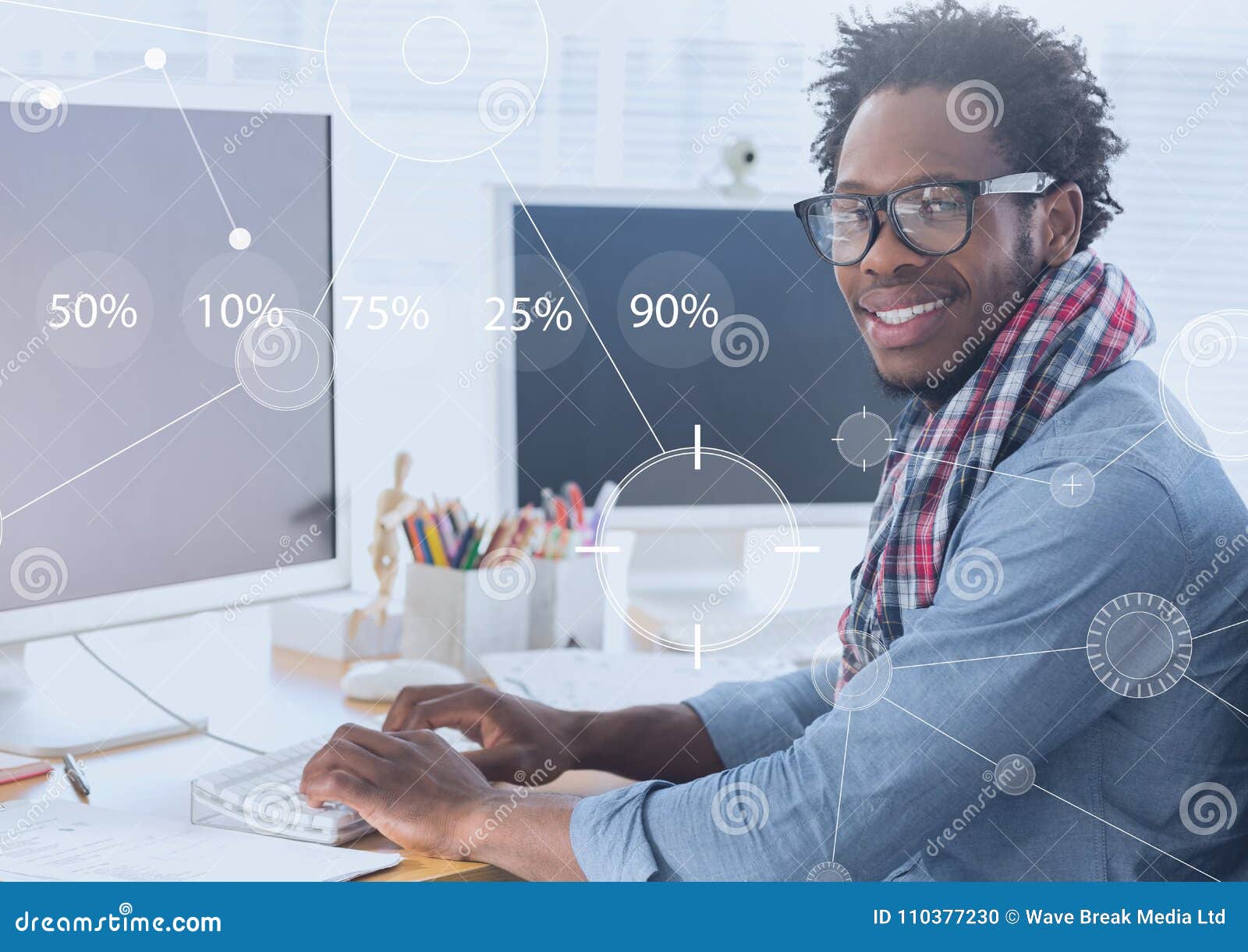 Business Overlay Interface with Businessman and Computer Stock Photo ...