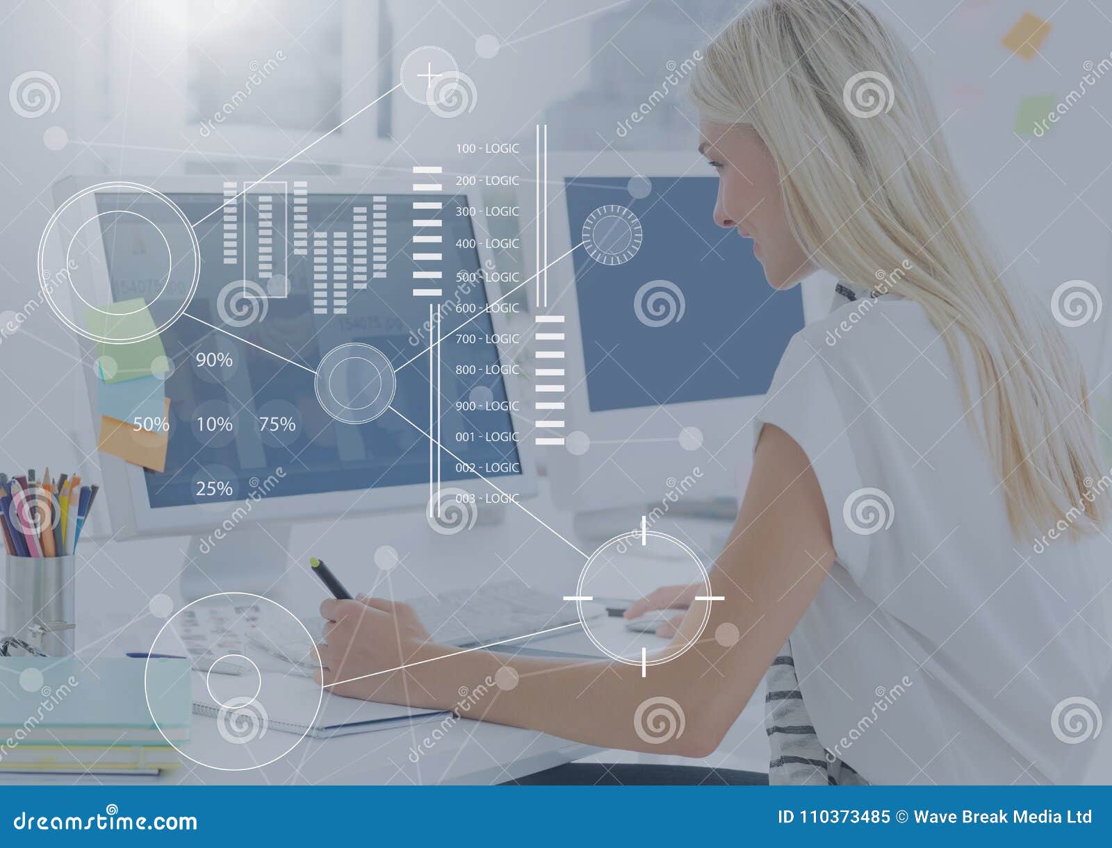 Business Overlay Interface with Businesswoman and Computers Stock Image ...