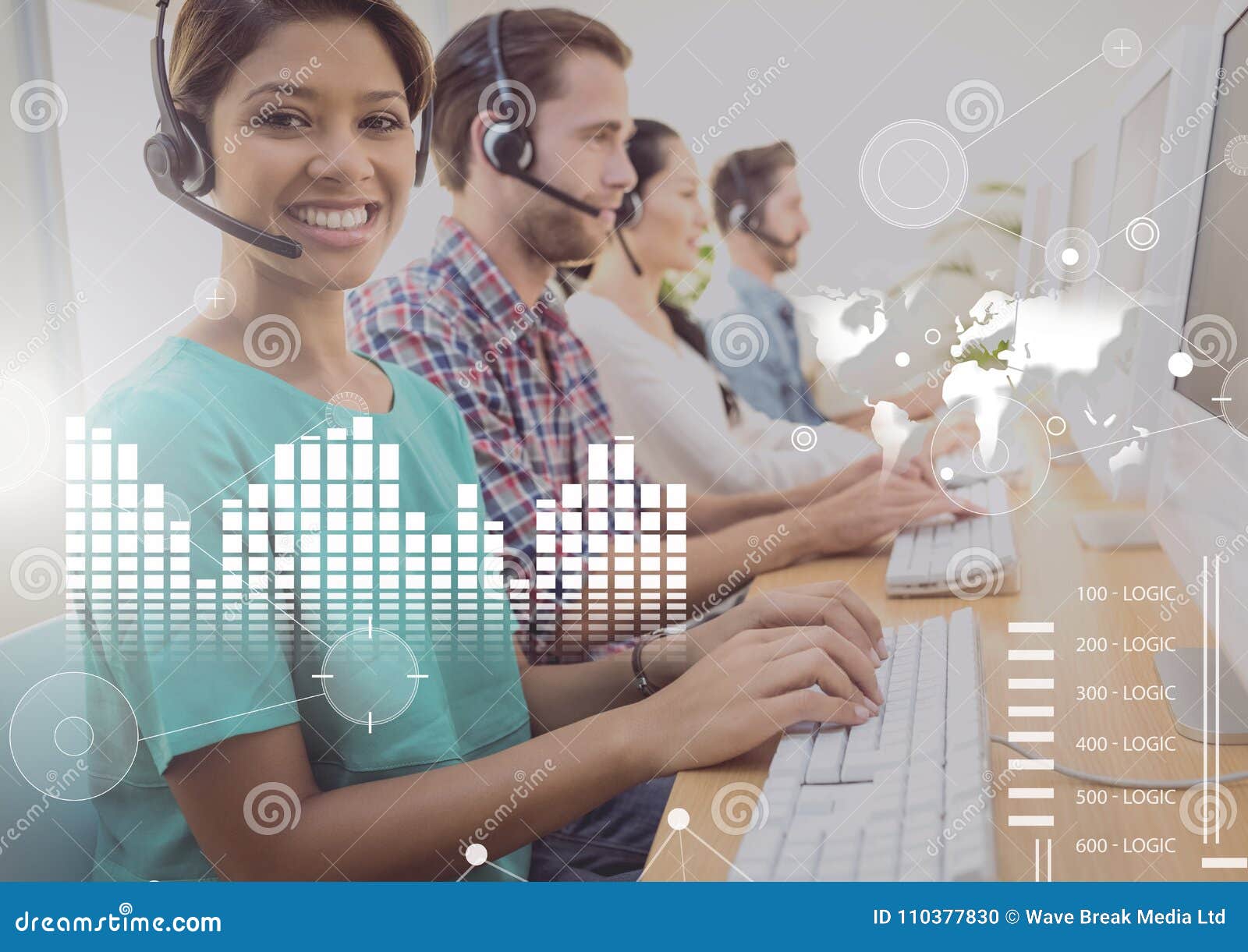 Business Overlay Interface with Customer Service People and Computers ...