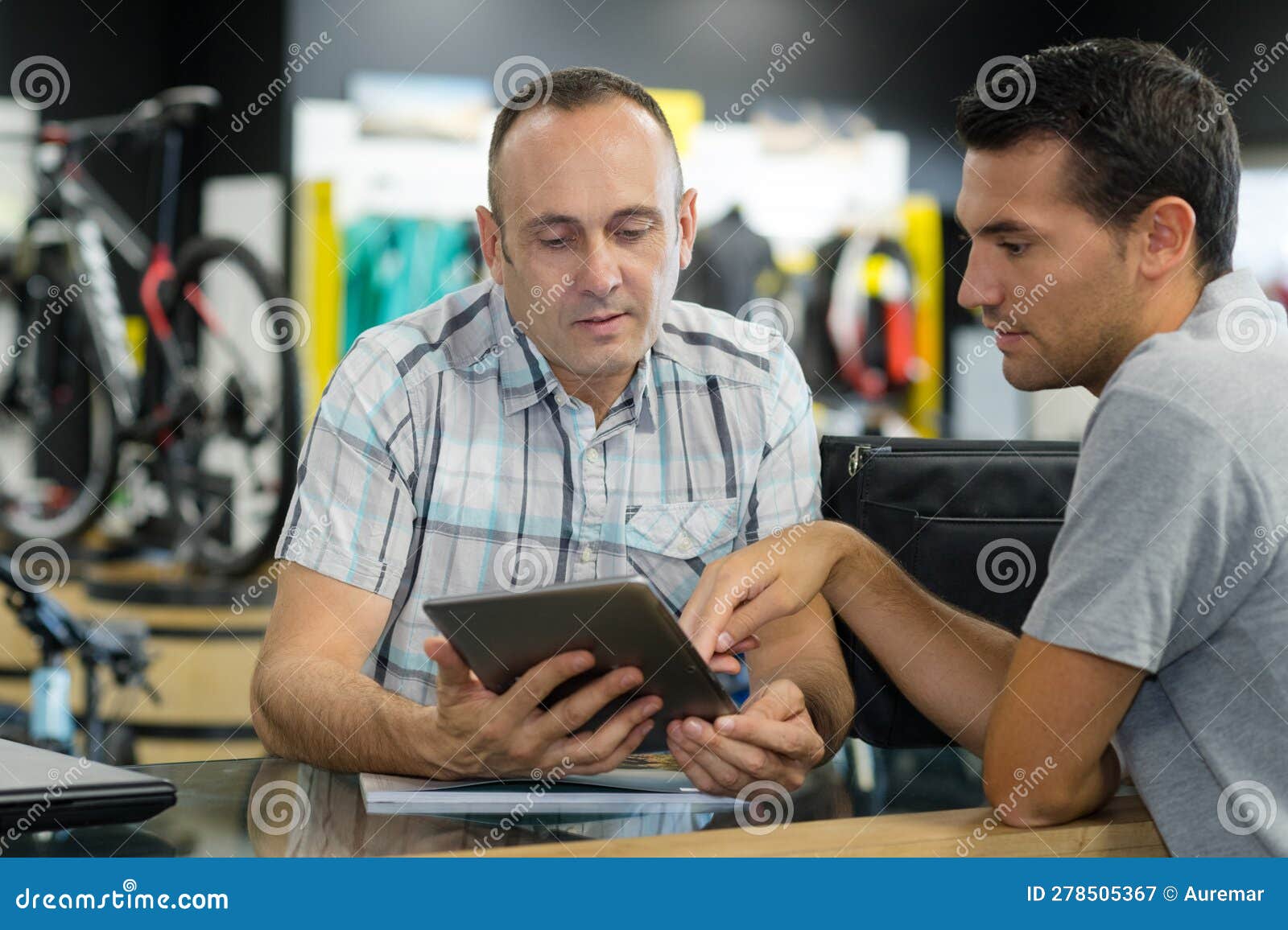 Business Owner in Bicycle Shop and Customer Stock Image - Image of ...