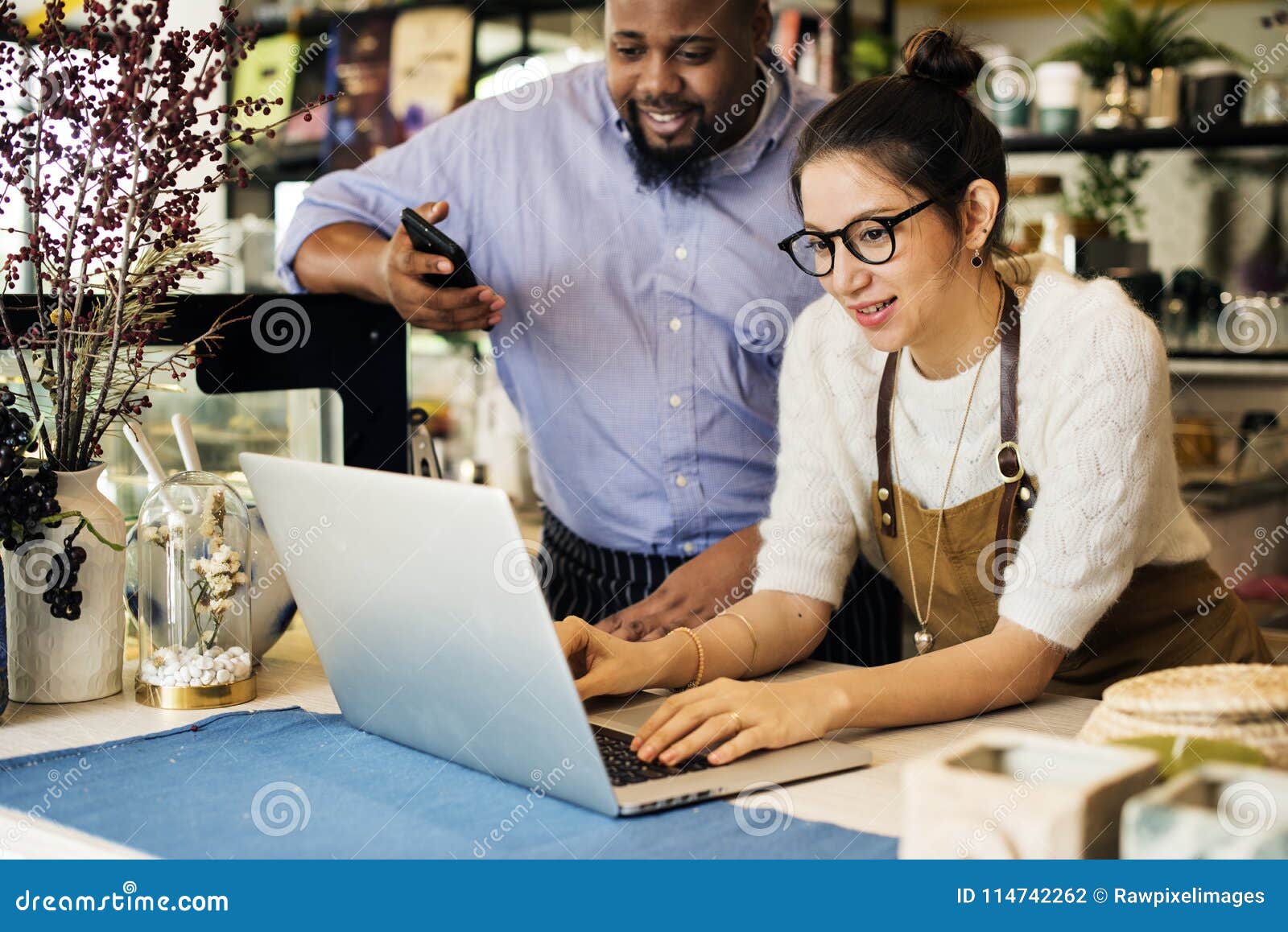 Business Owner is Using Laptop Stock Photo - Image of cheerful ...