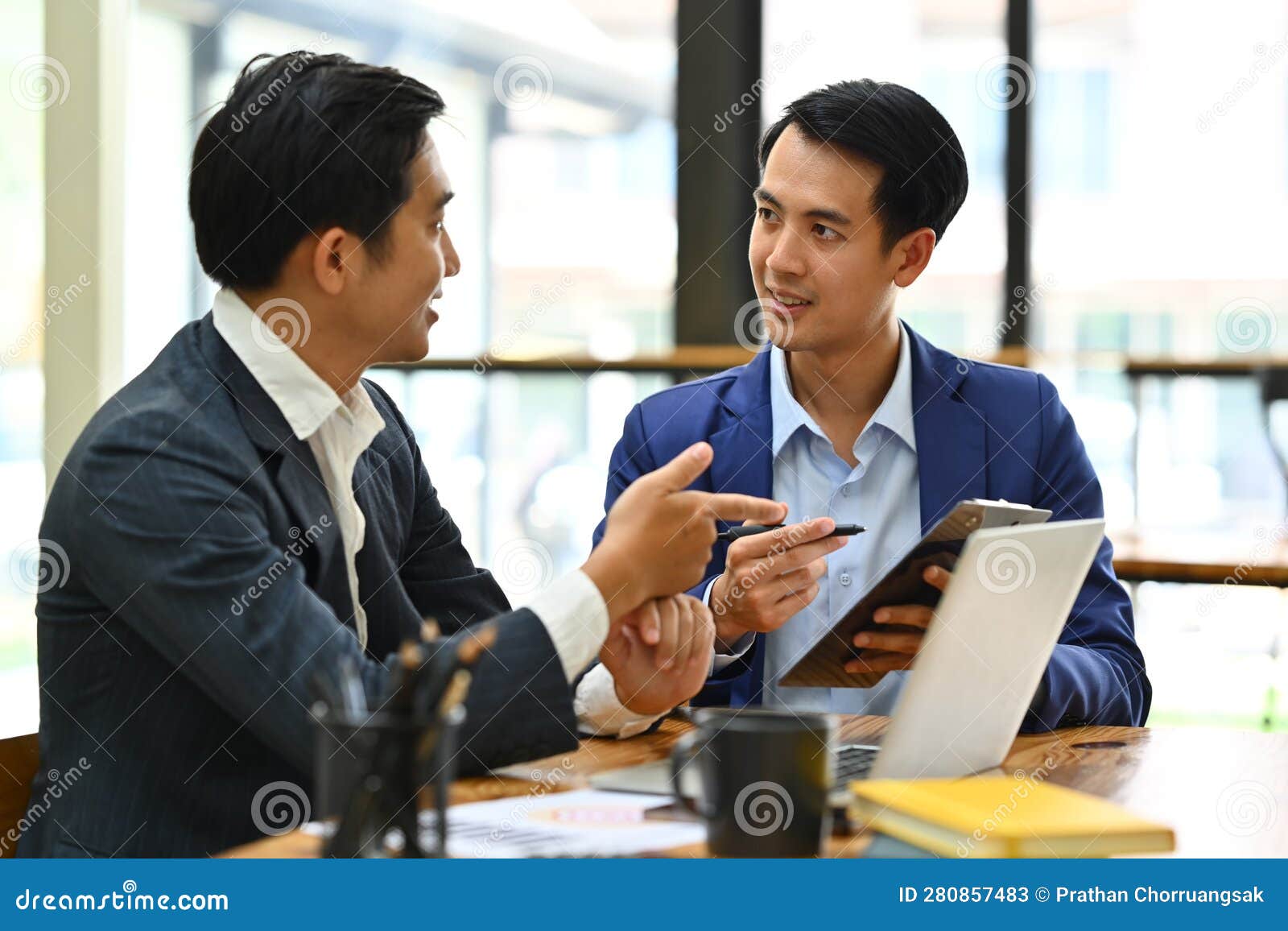 Business Partners Explaining Sharing Ideas, Preparing Presentation in ...