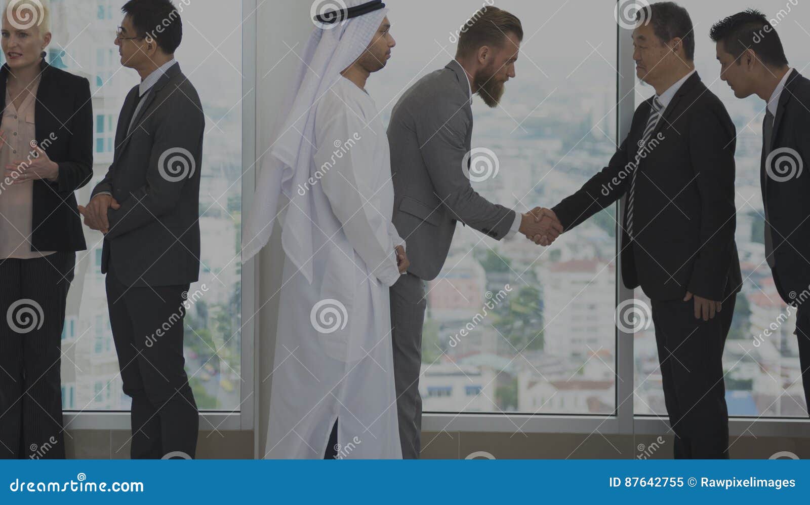 Business Partners Introduction Handshake Bow Concept Stock Image ...