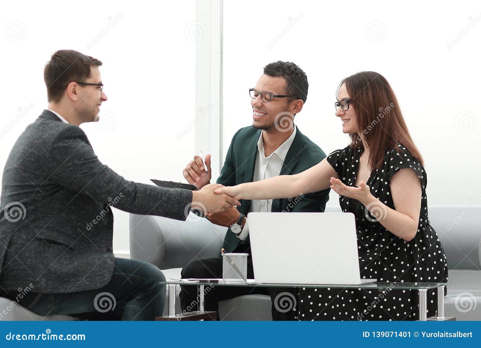 Business Partners Shaking Hands Over the Table Negotiation Stock Image ...