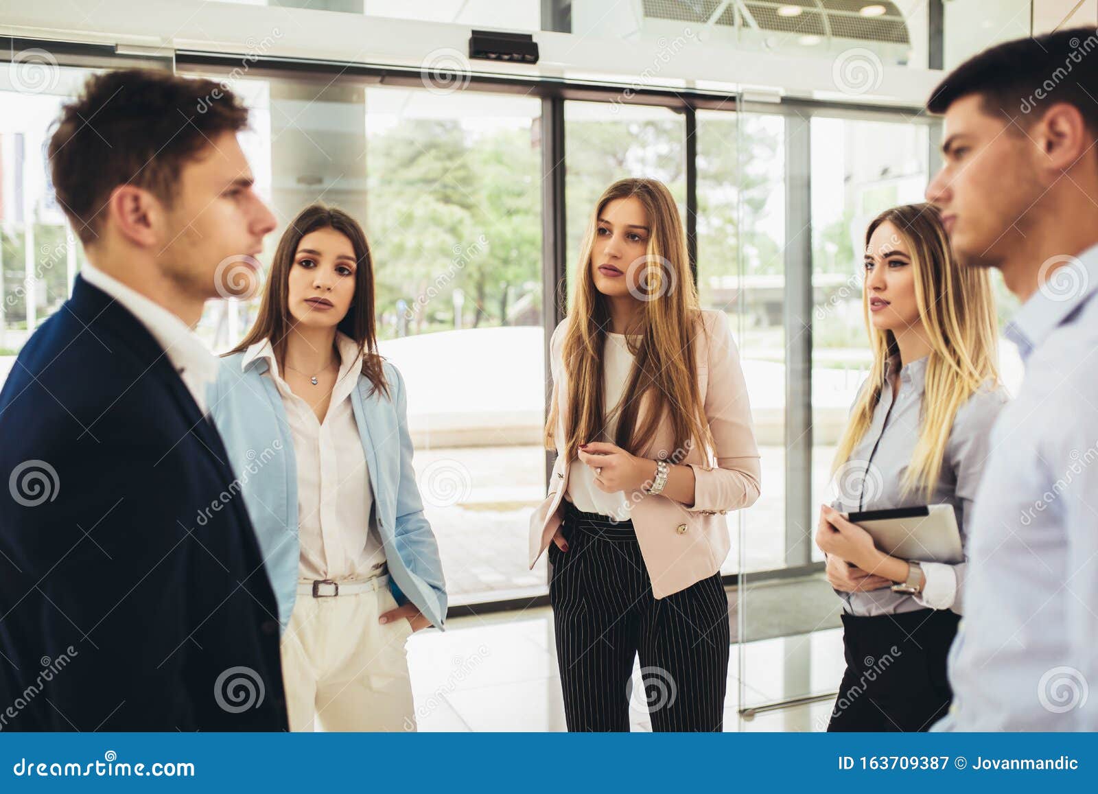 Business Partners Talking in Modern Office Stock Image - Image of happy ...