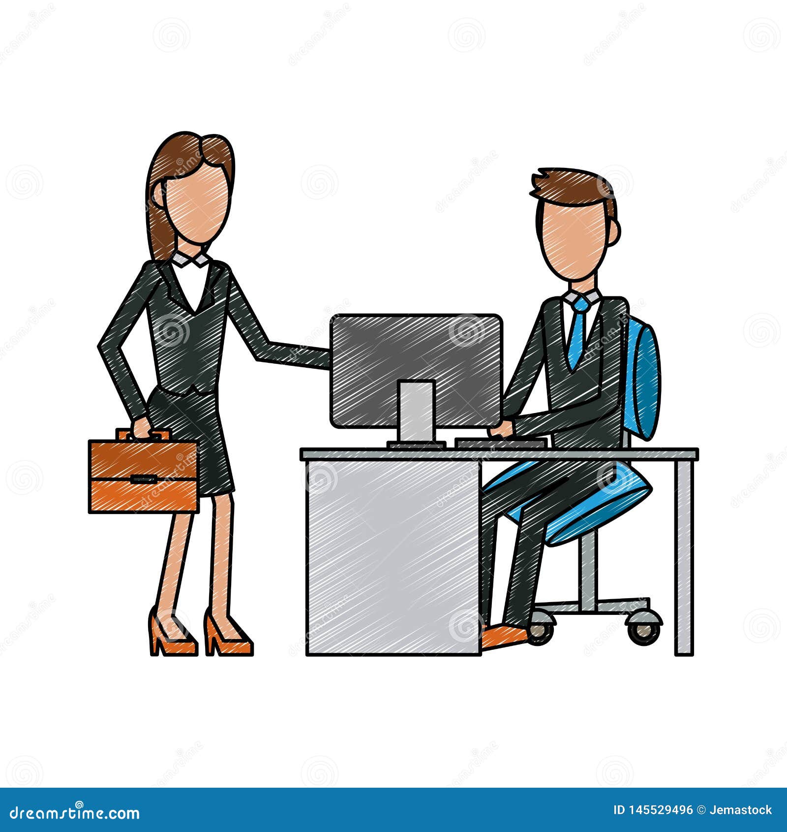 Business Partners Working Scribble Stock Vector - Illustration of ...