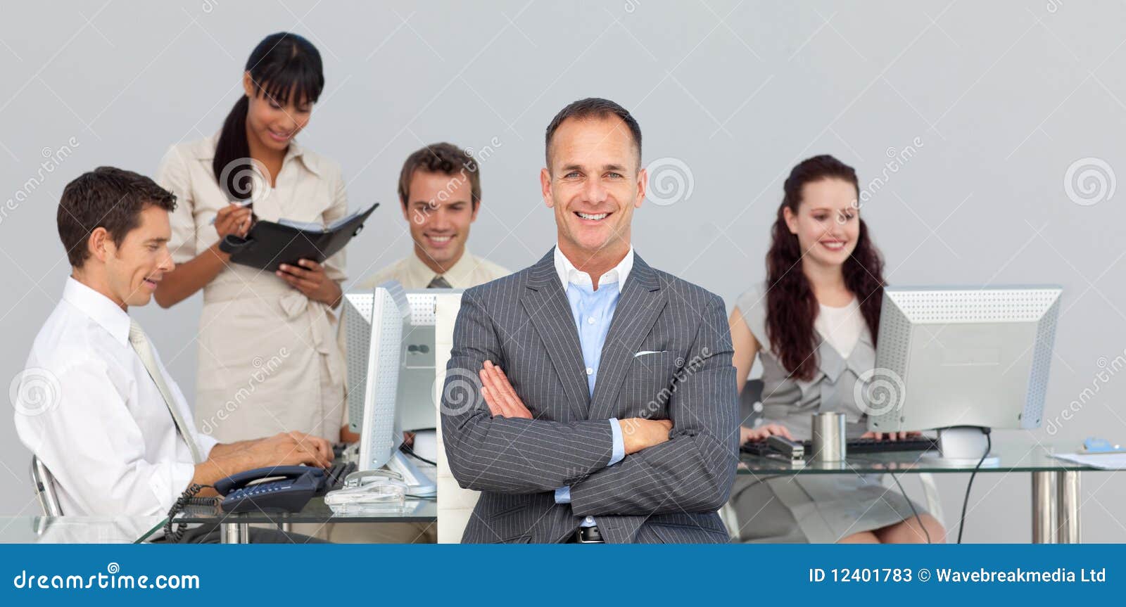 Business Partners Working with Their Manager Stock Image - Image of ...