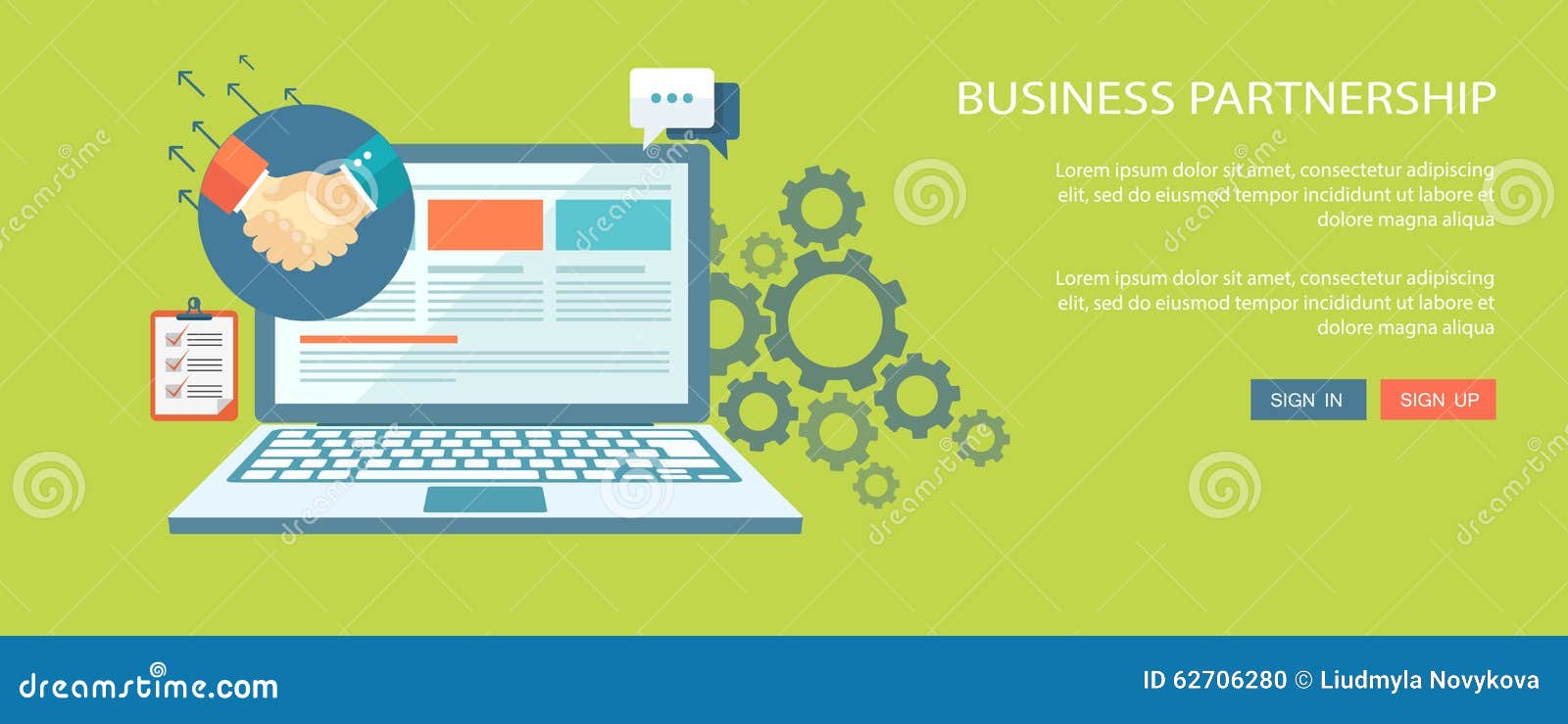 Business Partnership Flat Banner with Icons Stock Vector - Illustration ...