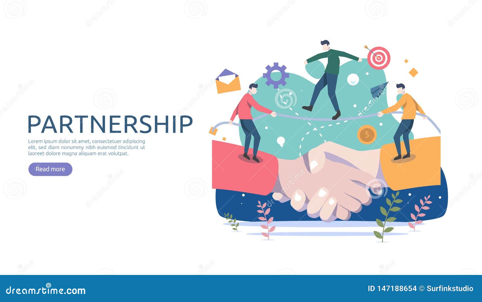 Business Partnership Relation Concept with Hand Shake and Tiny People ...