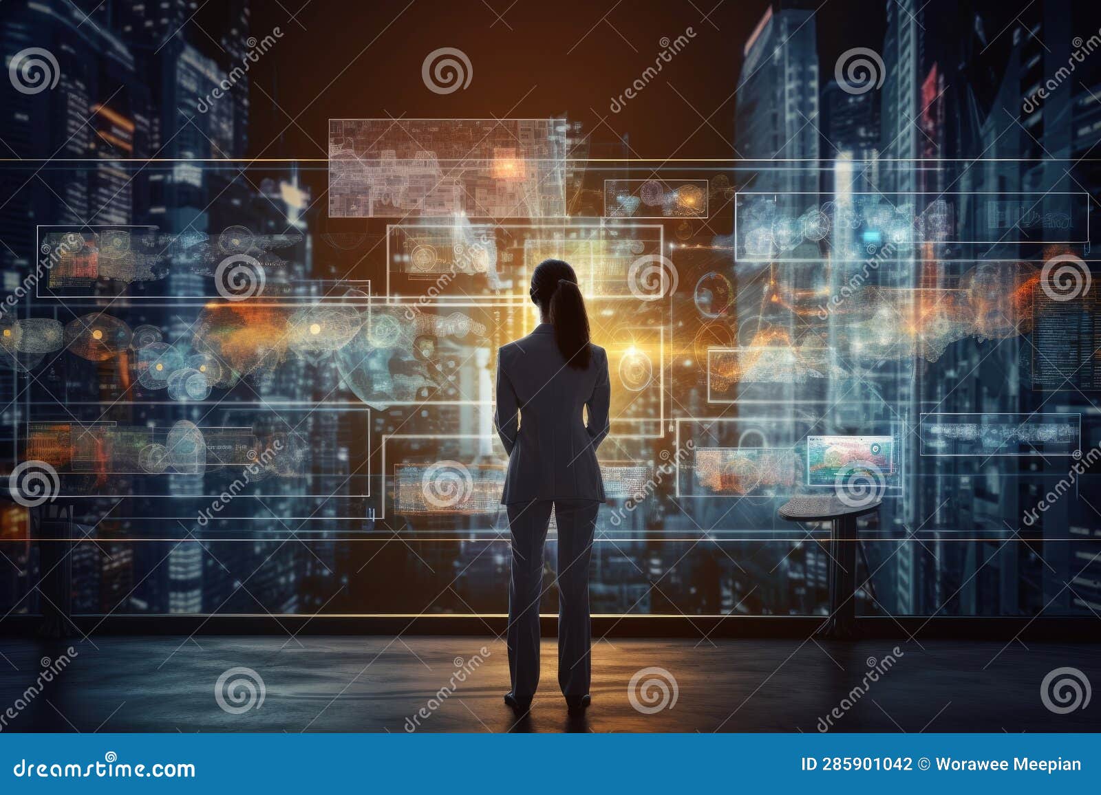 Business People Analysis Big Data Statistic Using Interface Futuristic ...