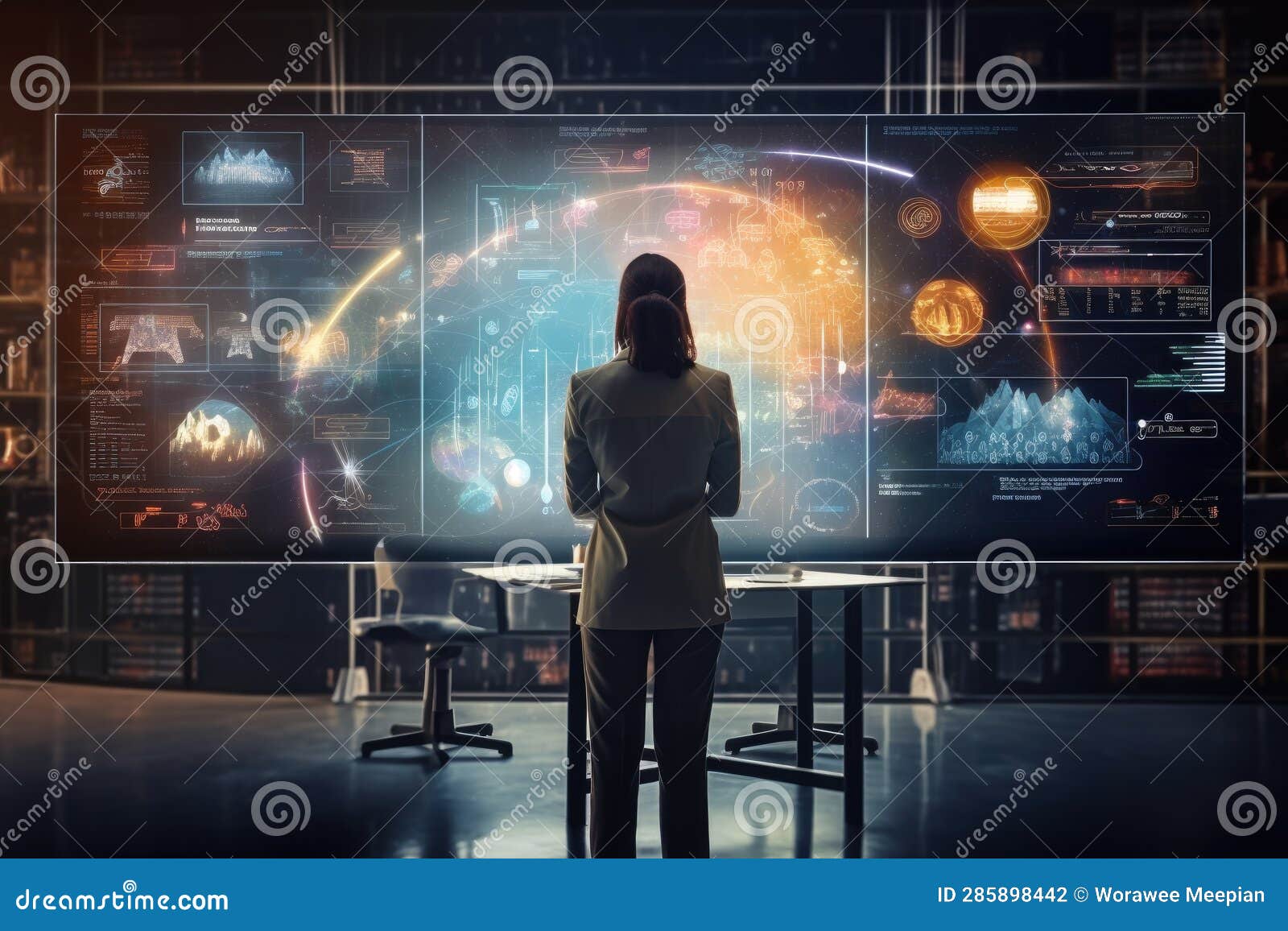 Business People Analysis Big Data Statistic Using Interface Futuristic ...