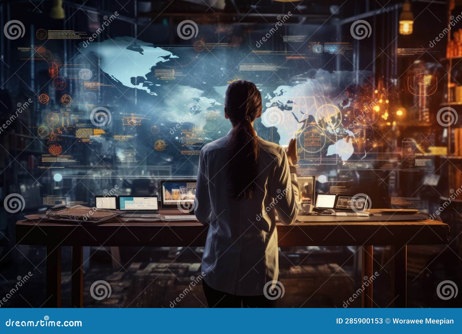 Business People Analysis Big Data Statistic Using Interface Futuristic ...