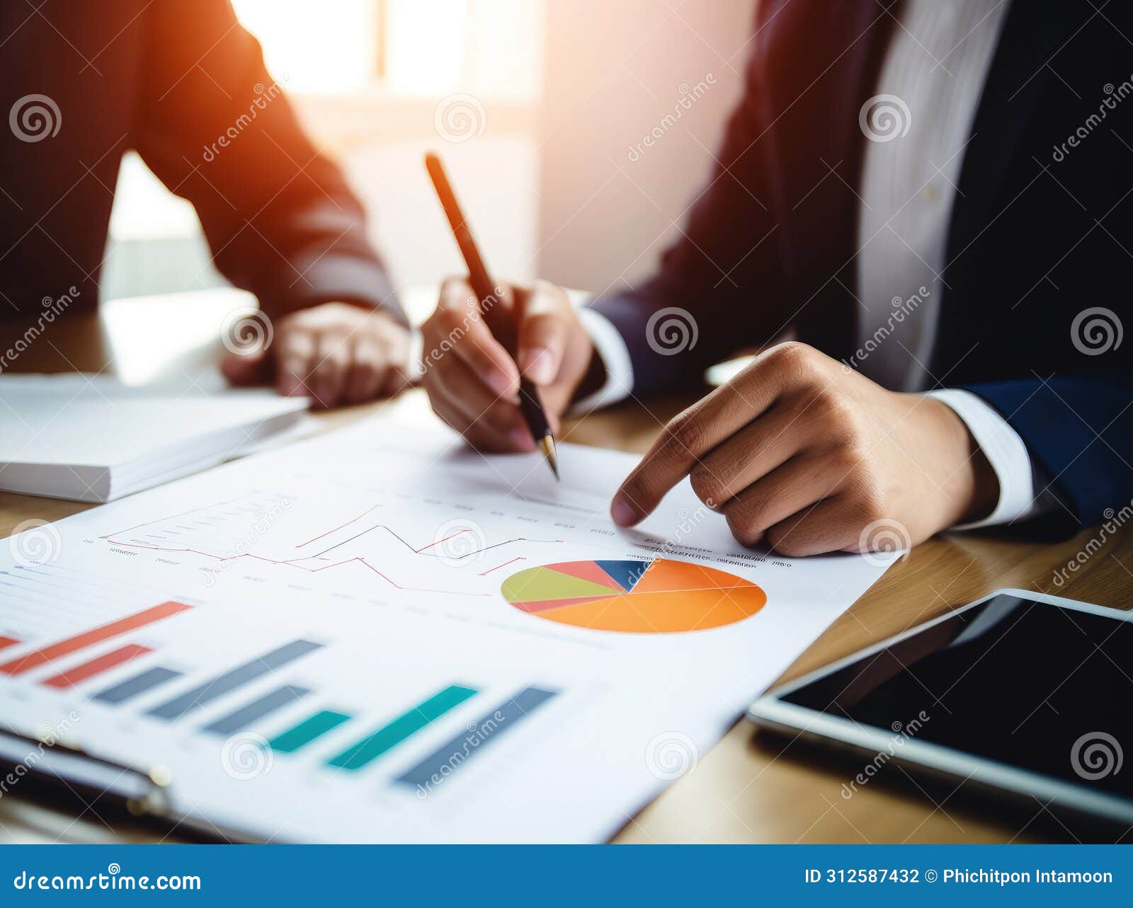 Business People Analysis Cost Graph on Desk at Office with Generative ...
