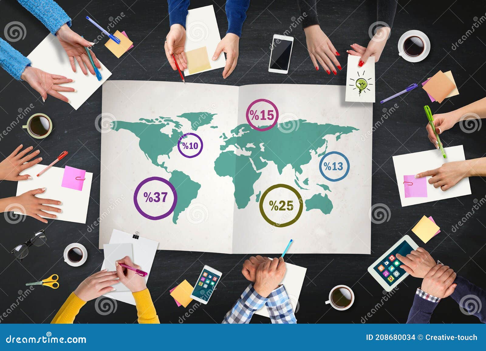 Business People Analysis World Map on Table Stock Photo - Image of ...