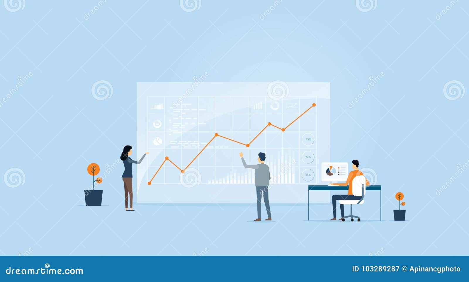 Business People Analytics Graph on Monitor Stock Vector - Illustration ...