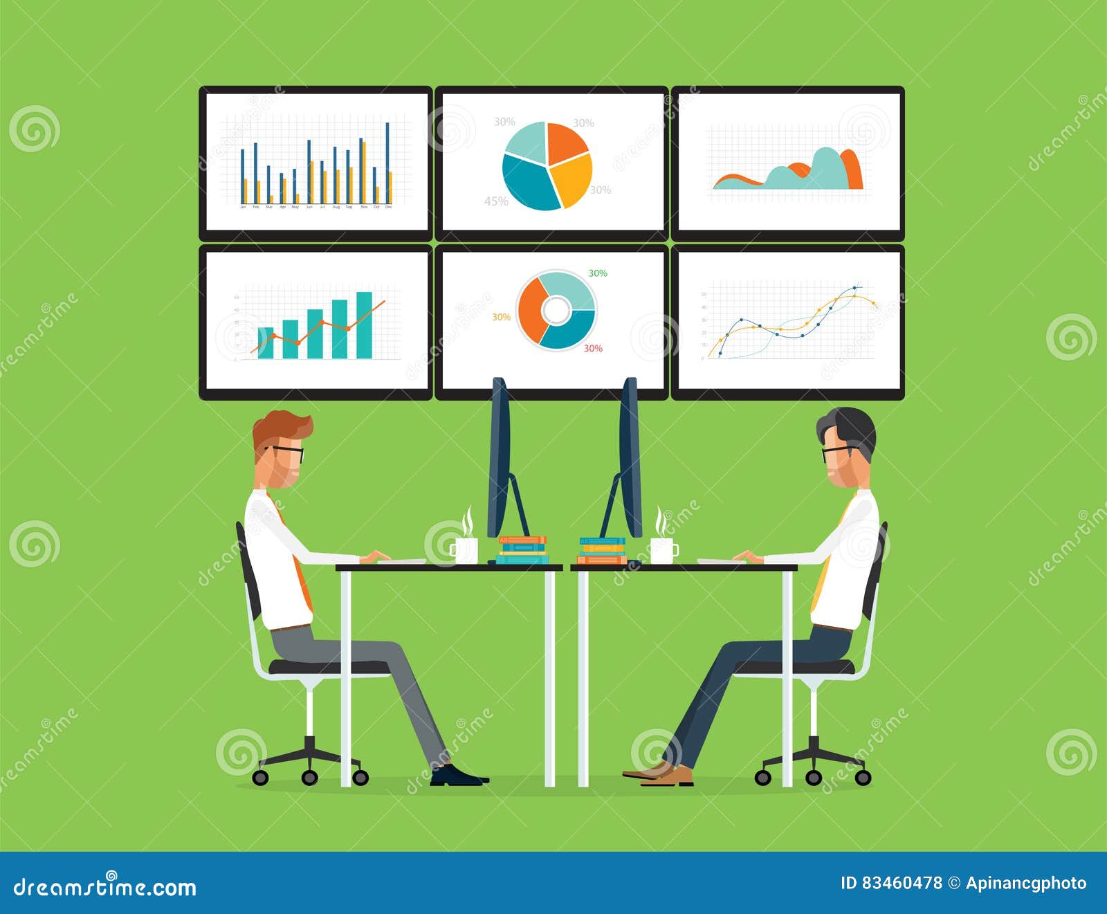 Monitor With A Dashboard With Data, Checklists, Charts. Vector ...